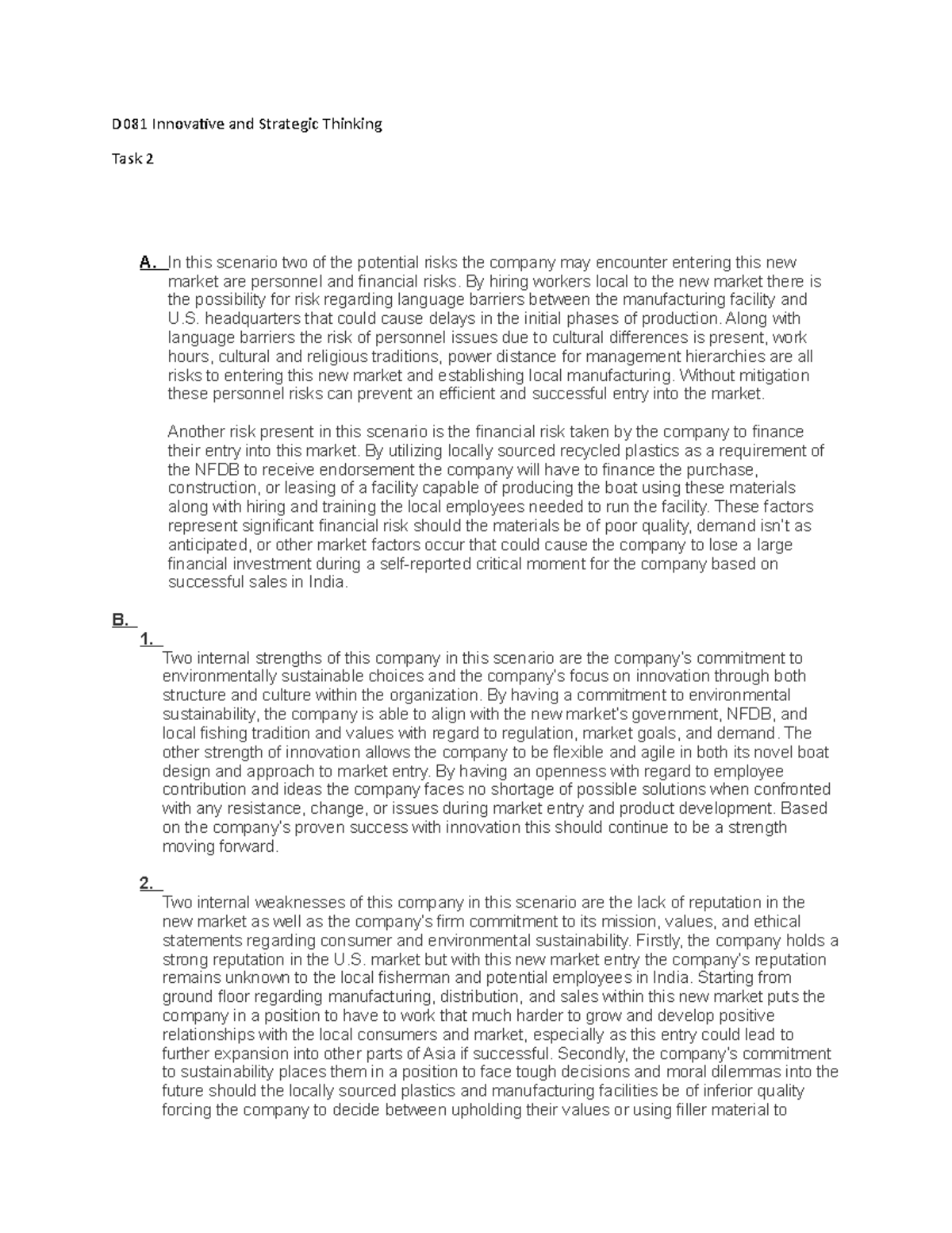 Task 2 - Grade: Pass - D081 - WGU - Studocu