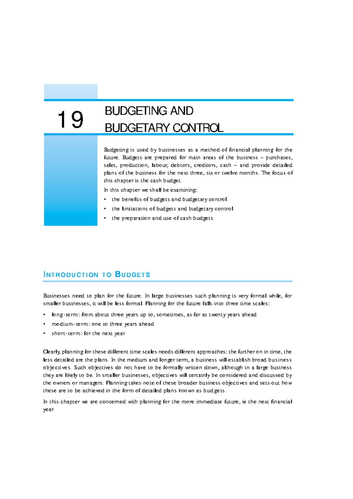Sample chapter budgeting - INTRODUCTION TOBUDGETS Busine sse s ne e d ...