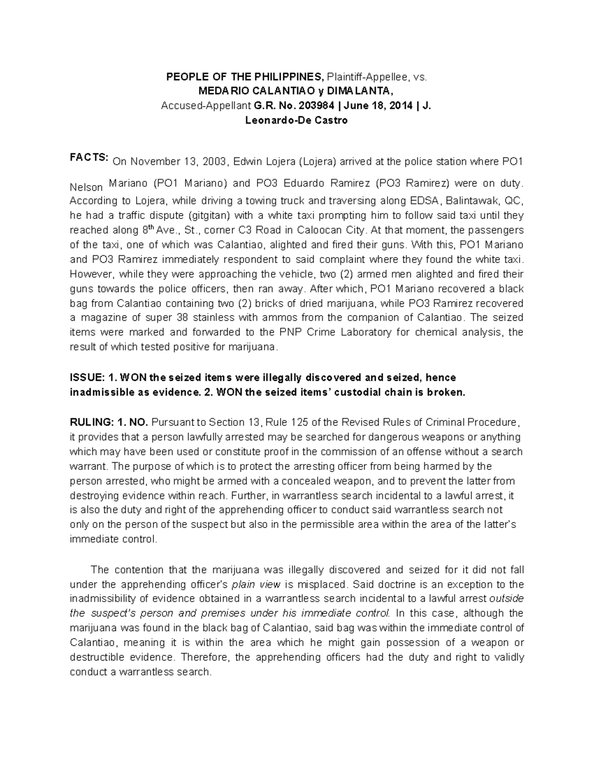 N1. People v. Calantiao - PEOPLE OF THE PHILIPPINES, Plaintiff-Appellee ...
