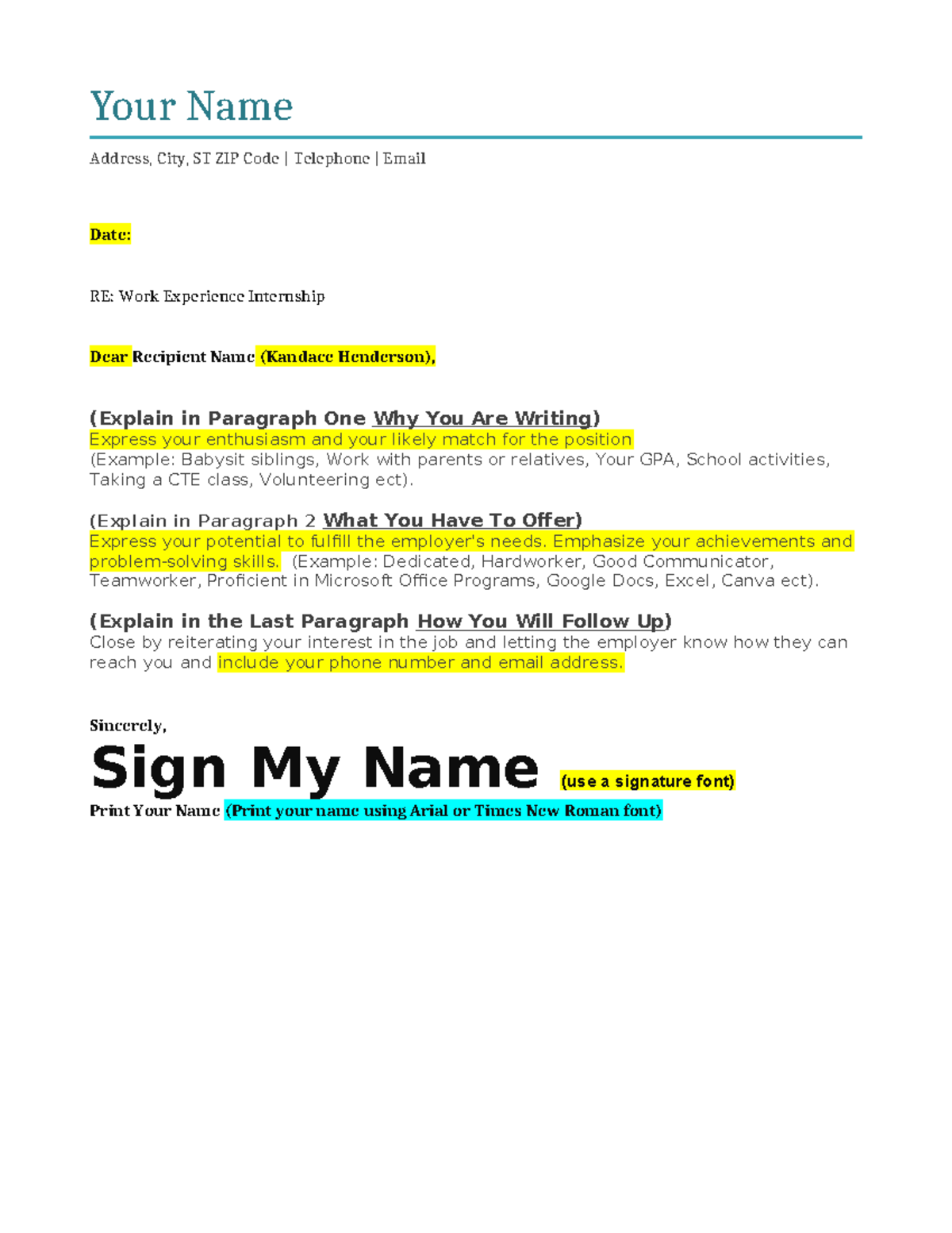 Cover Letter Template - Your Name Address, City, ST ZIP Code ...