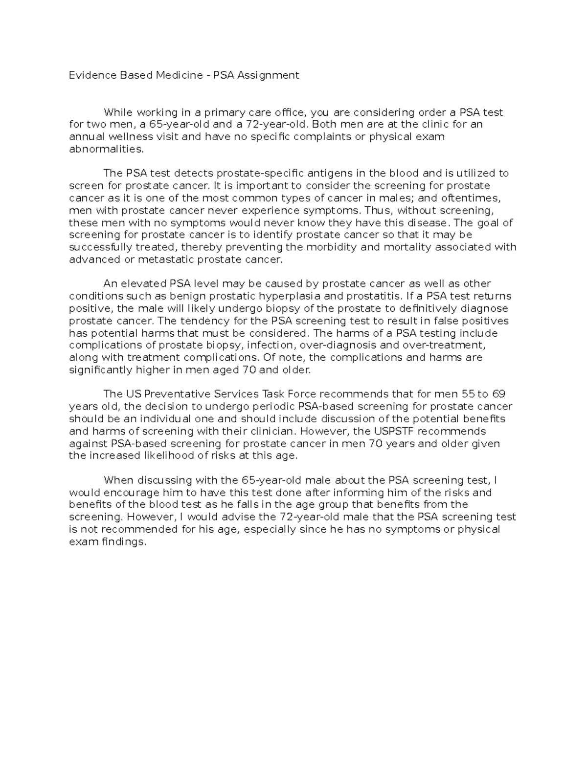 PSA EBM assignment - Evidence Based Medicine - PSA Assignment While ...