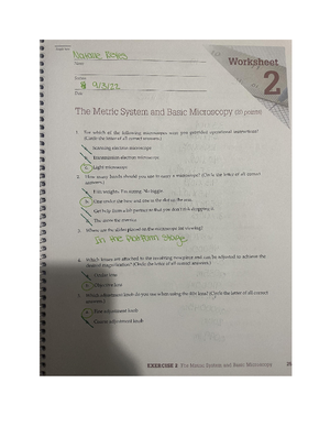 Lab Worksheet Exercise 2 - Worksheet 2 The Metric System and Basic ...