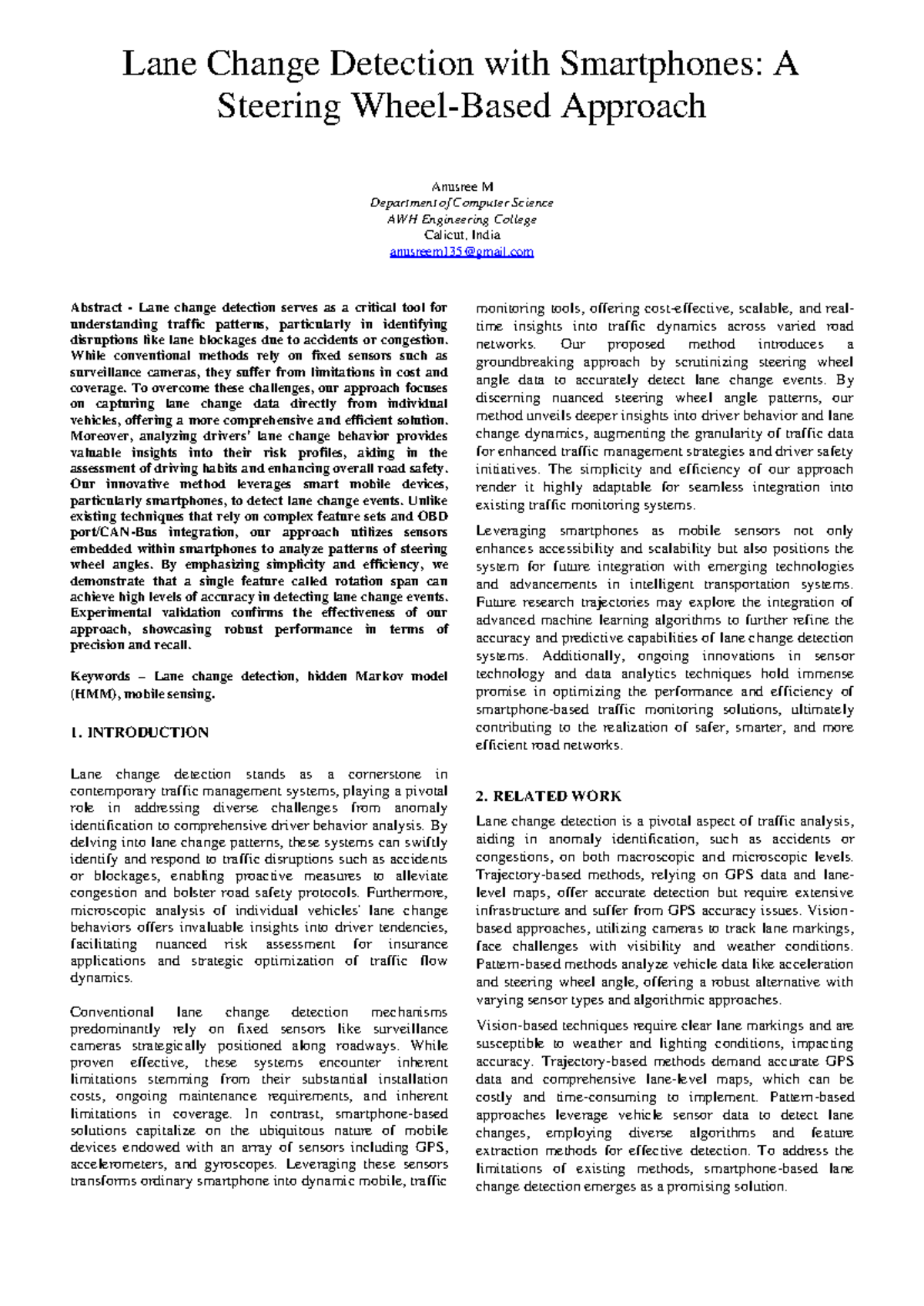 My journal - jhilkj;lk - Lane Change Detection with Smartphones: A Steering Wheel-Based Approach ...