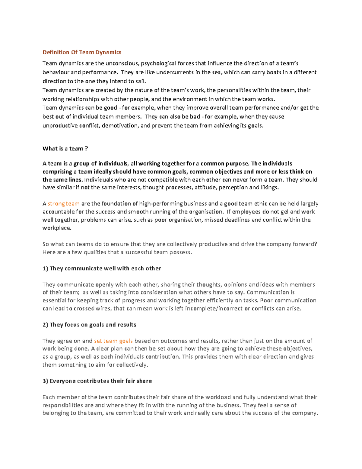 4th-sem-TD - Definition Of Team Dynamics Team dynamics are the ...