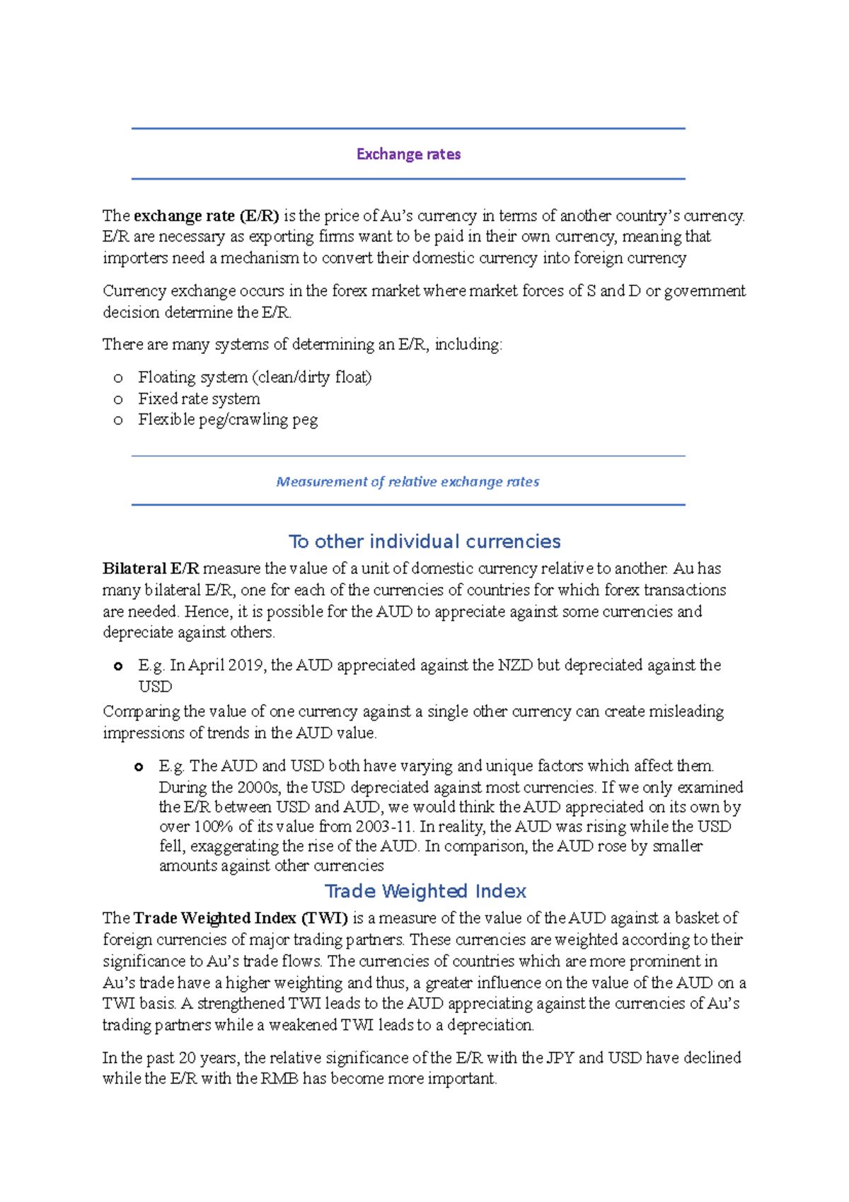 COMM1110 tutorial week 8 mod 2 - Exchange rates The exchange rate (E/R ...