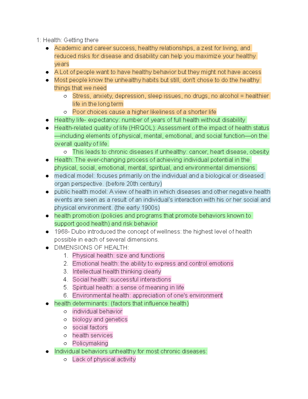 Chapter notes 1 notes - 1: Health: Getting there Academic and career ...