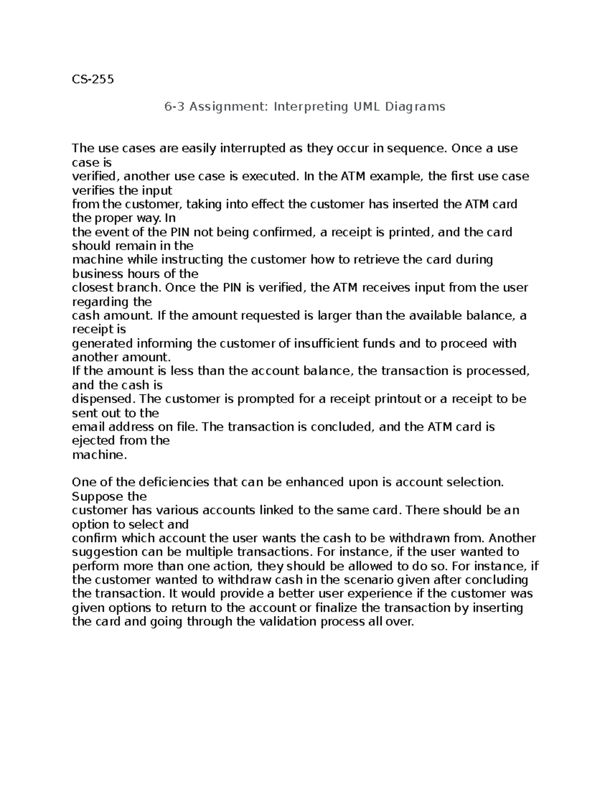 Uml Diagram Interpretation Cs 6 3 Assignment Interpreting Uml