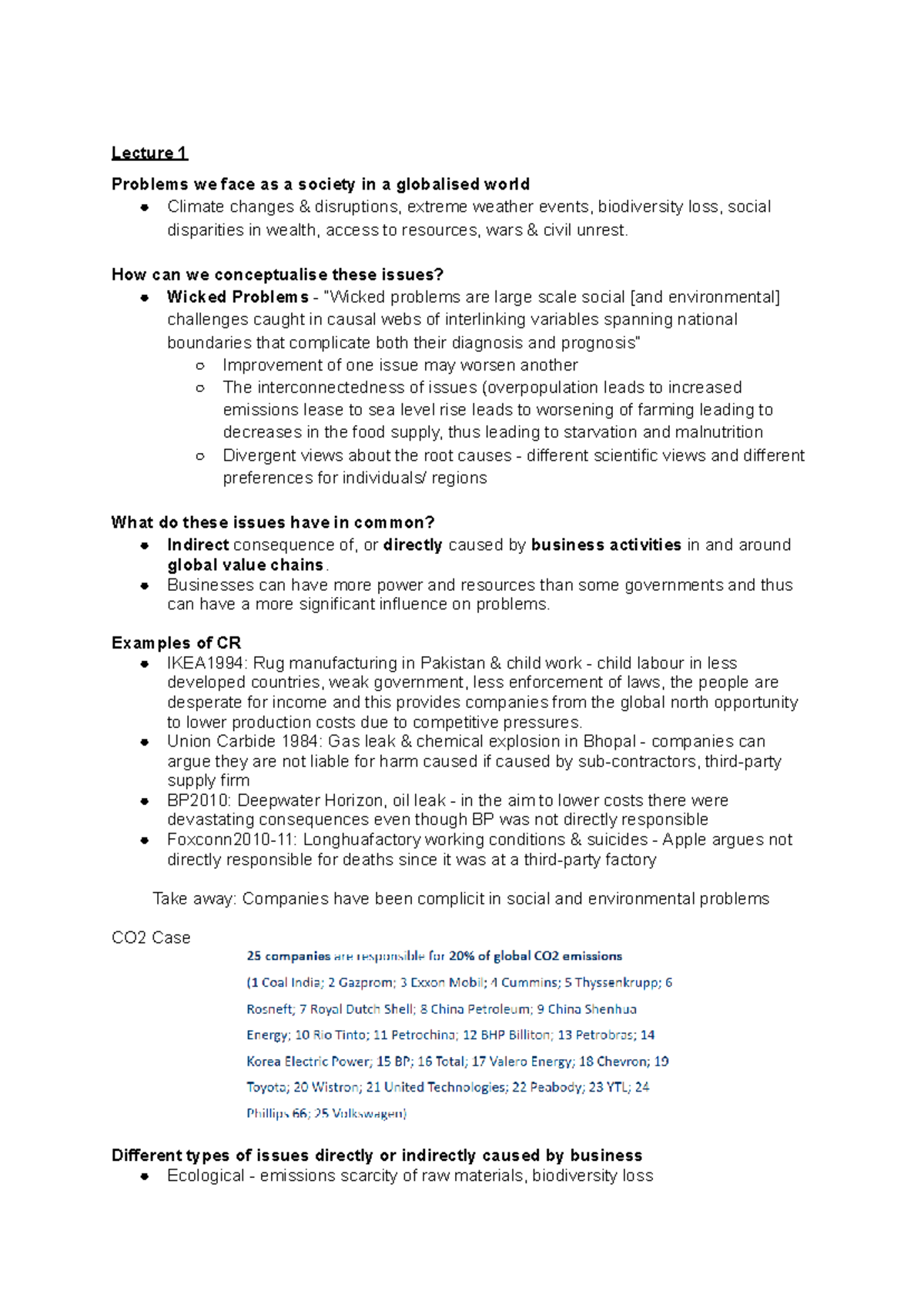CR Notes - Lecture 1 Problems we face as a society in a globalised ...