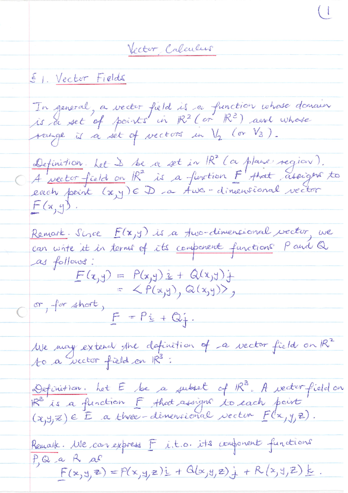 Lecture 1A - First class - (1 Vector Calculus 1. Vector Fields In ...