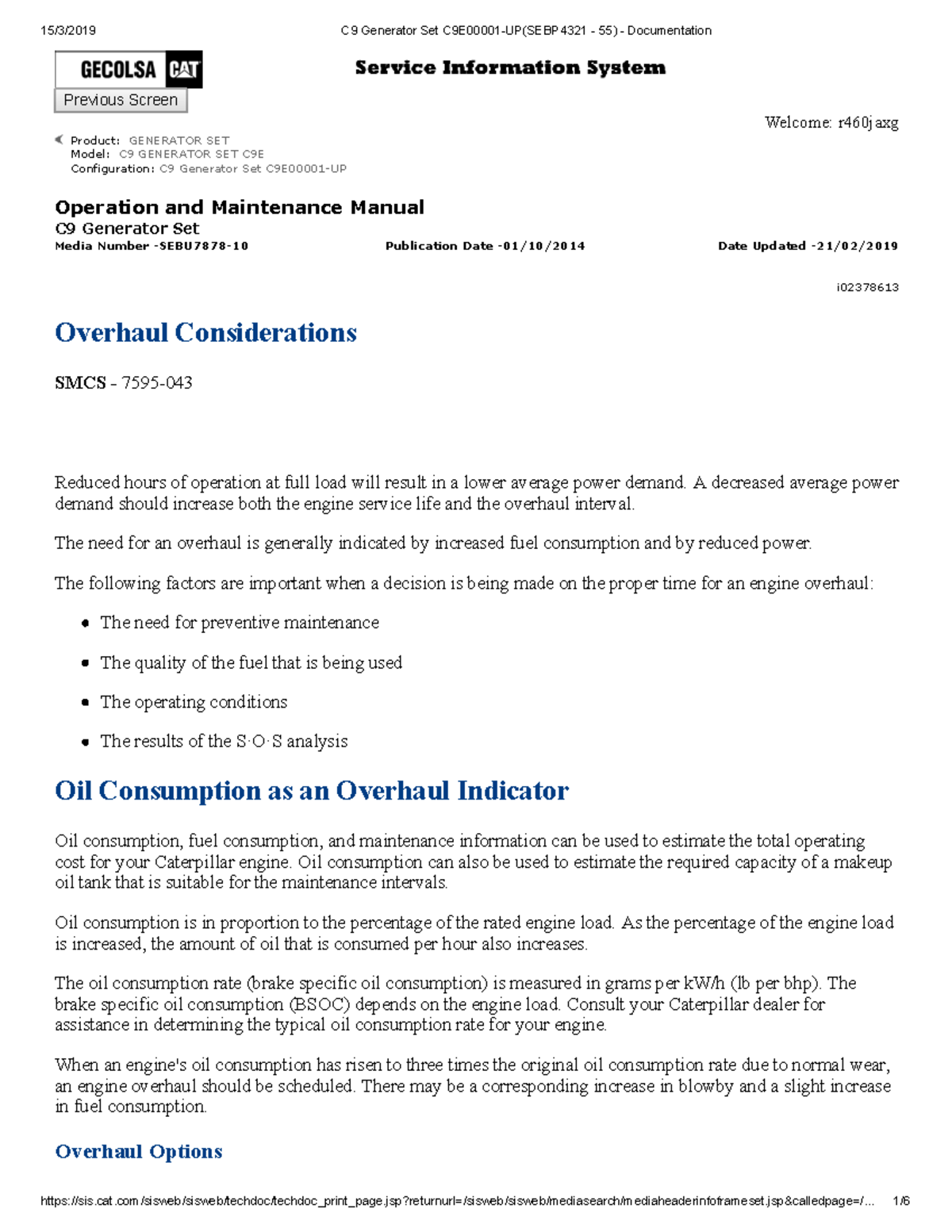 Overhaul Considerations - C9 Generator Set C9E00001-UP(SEBP4321 - 55 ...