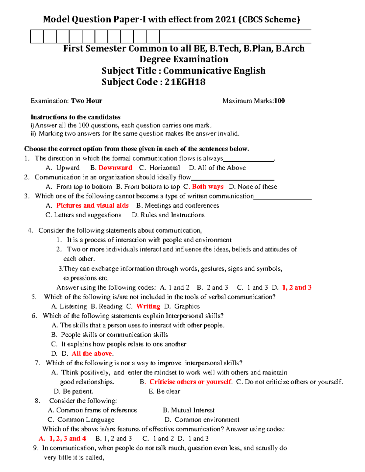 Communicative English Solved Model Question Paper SET 1 - Model ...