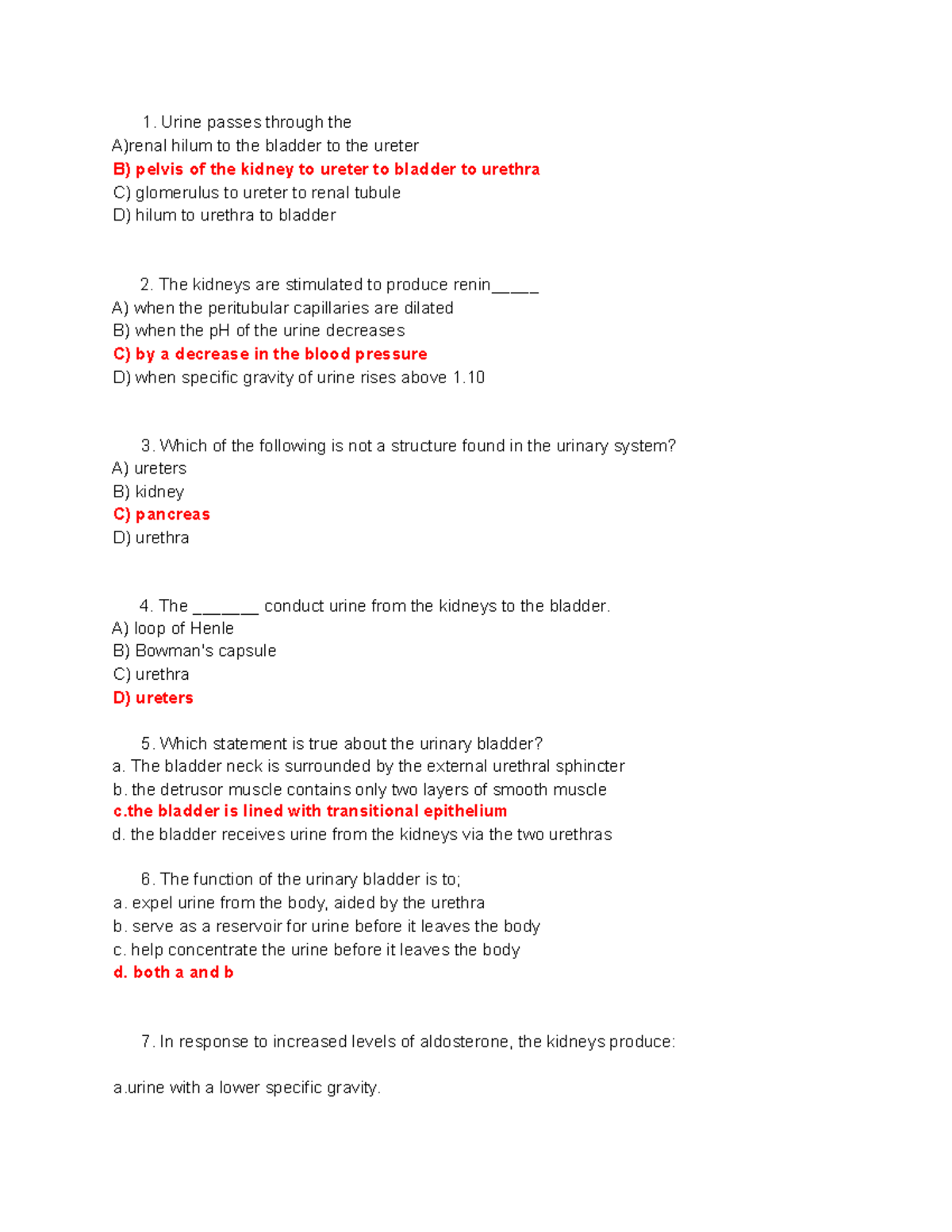 Urinary System Anatomy MC - Urine passes through the A)renal hilum to ...