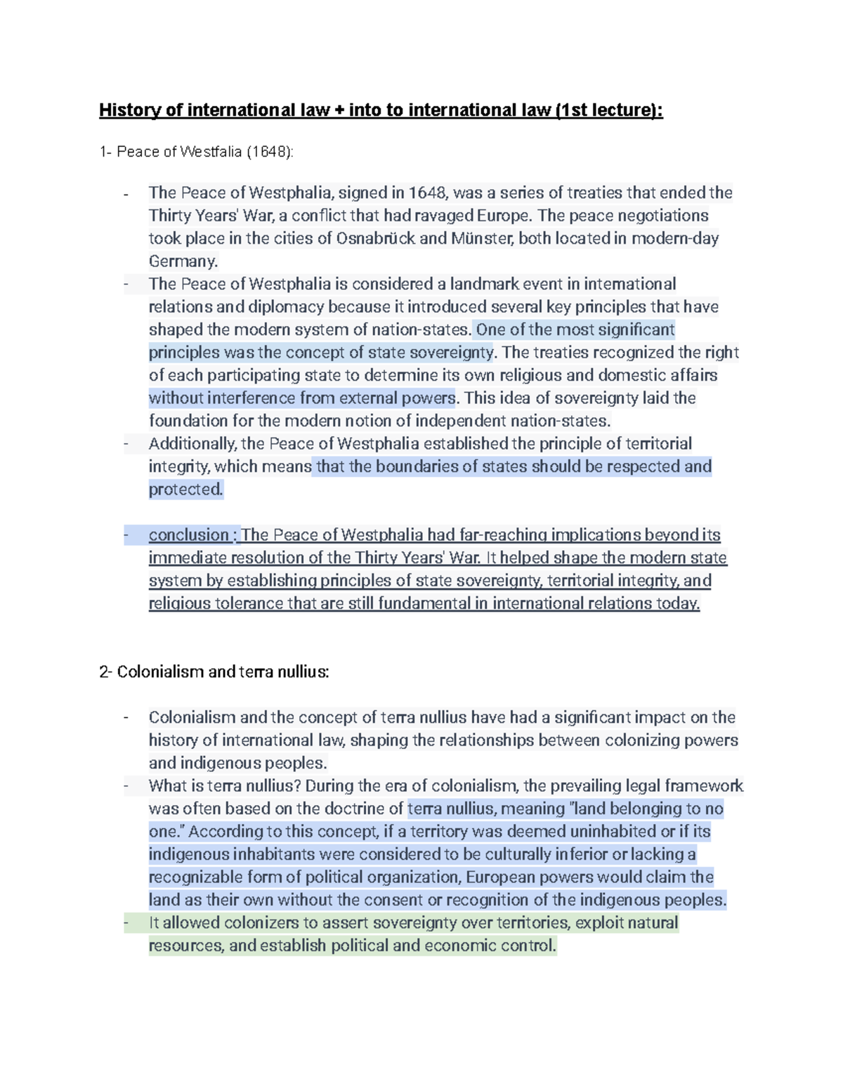 International LAW - class notes - History of international law + into ...