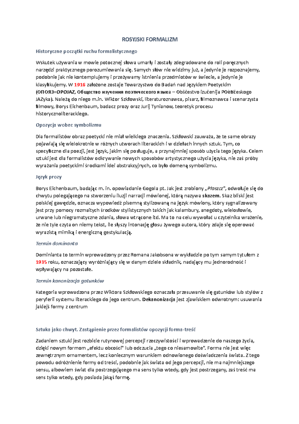 Rosyjski formalizm - Notatki z wykładu 8 - ROSYJSKI FORMALIZM ...