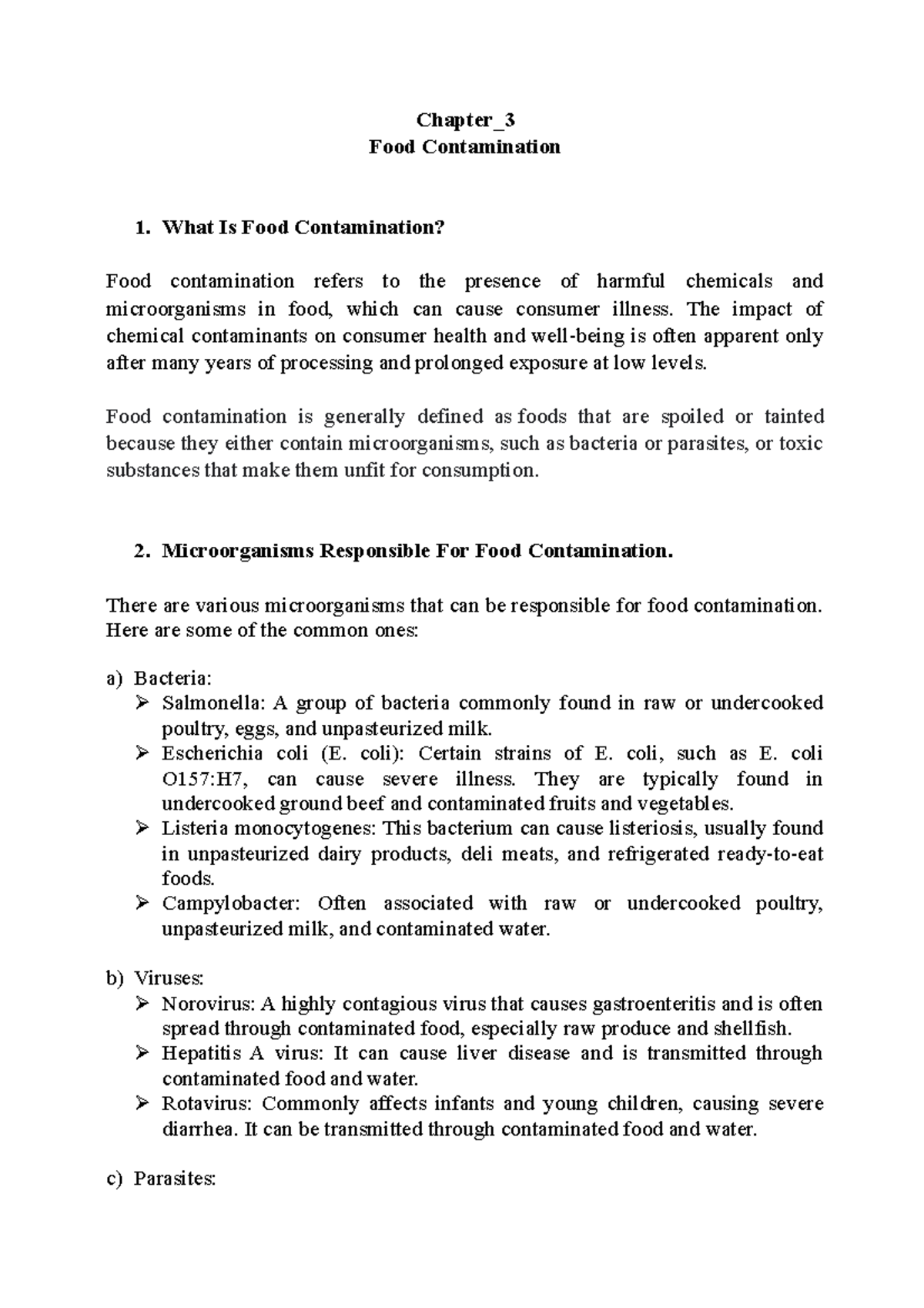 Chapter 3 Food Contamination - Chapter_ Food Contamination What Is Food ...