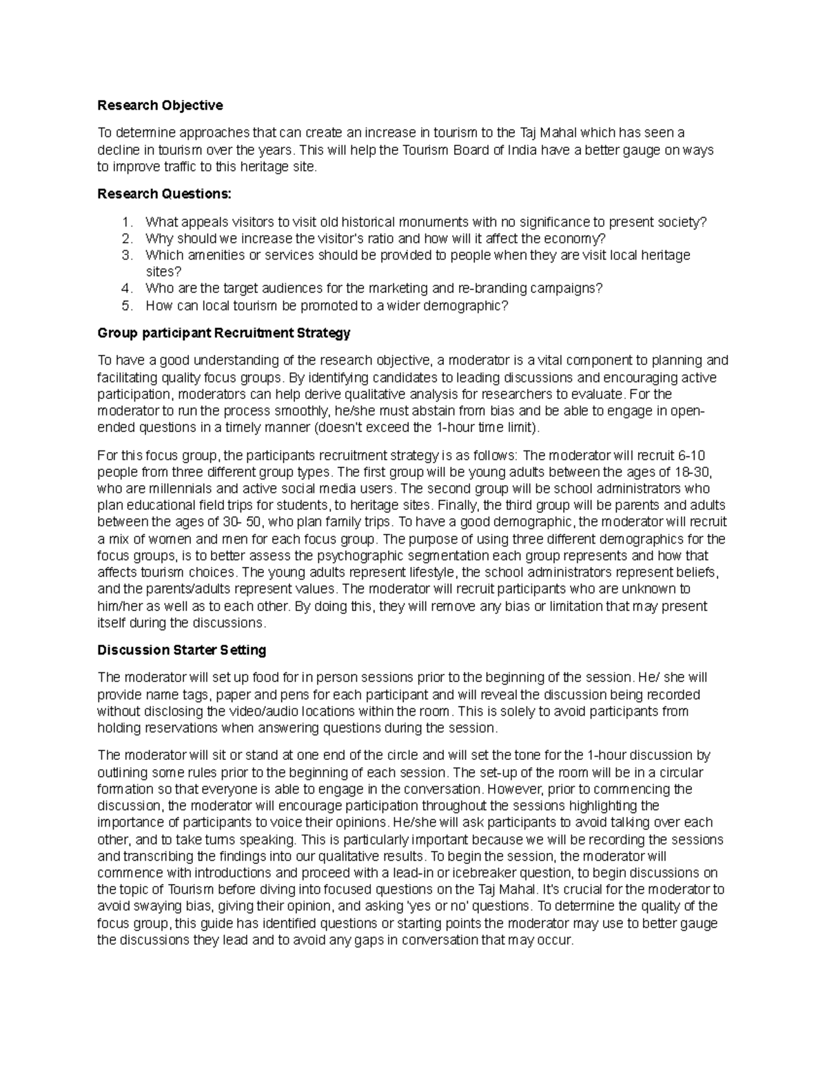 Discussion Starter Questions for Course Project - Research Objective To ...