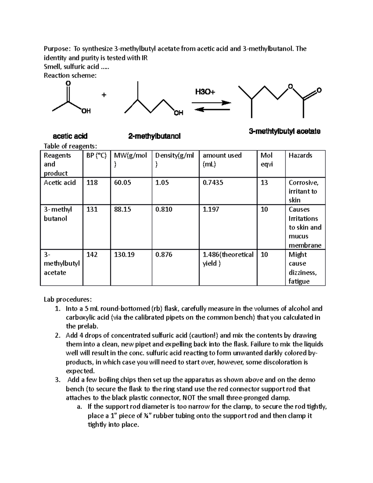 Orgochem esterification and infrared sepectorscopy pre lab - Purpose ...
