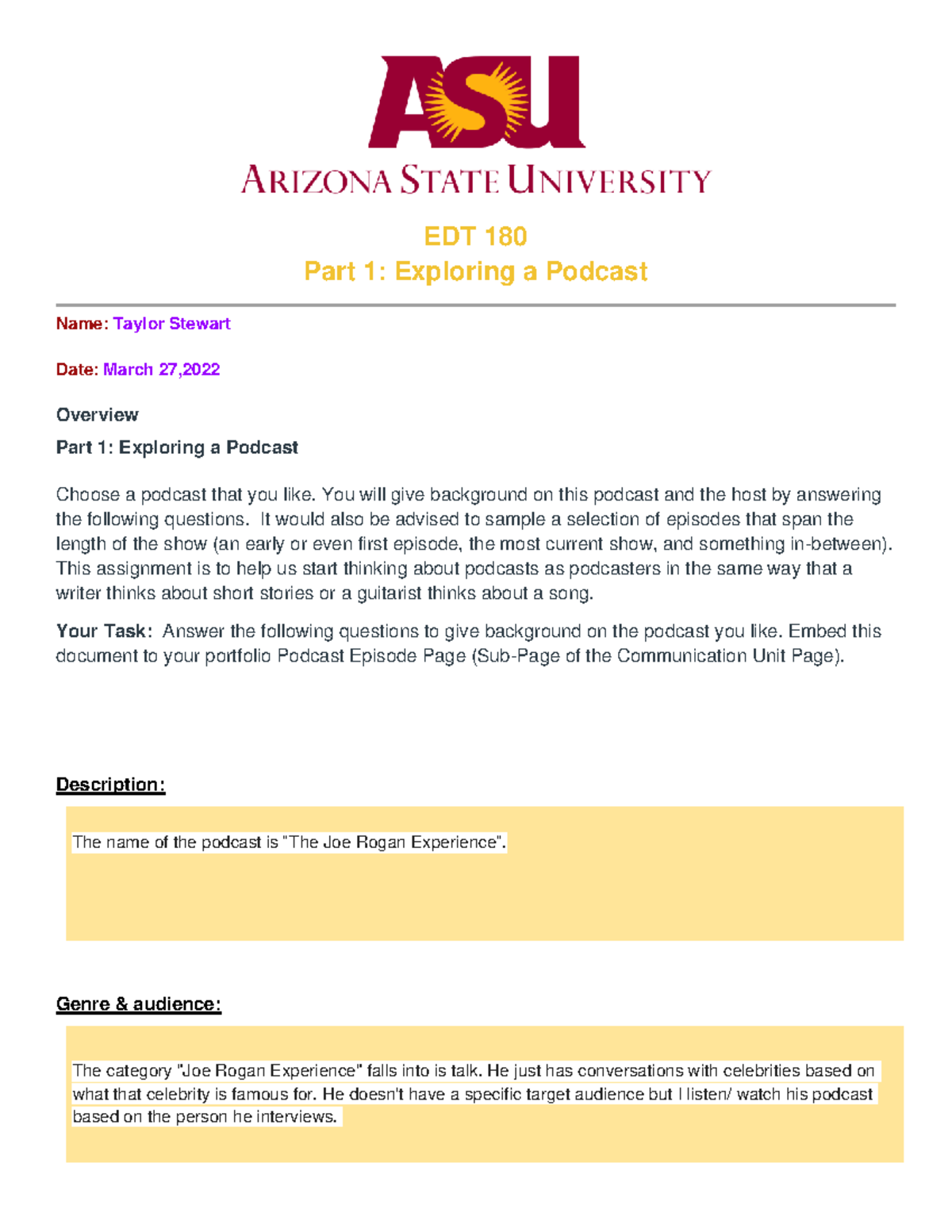 M2 Exploring a Podcast Template Part 1 - EDT 180 Part 1: Exploring a ...