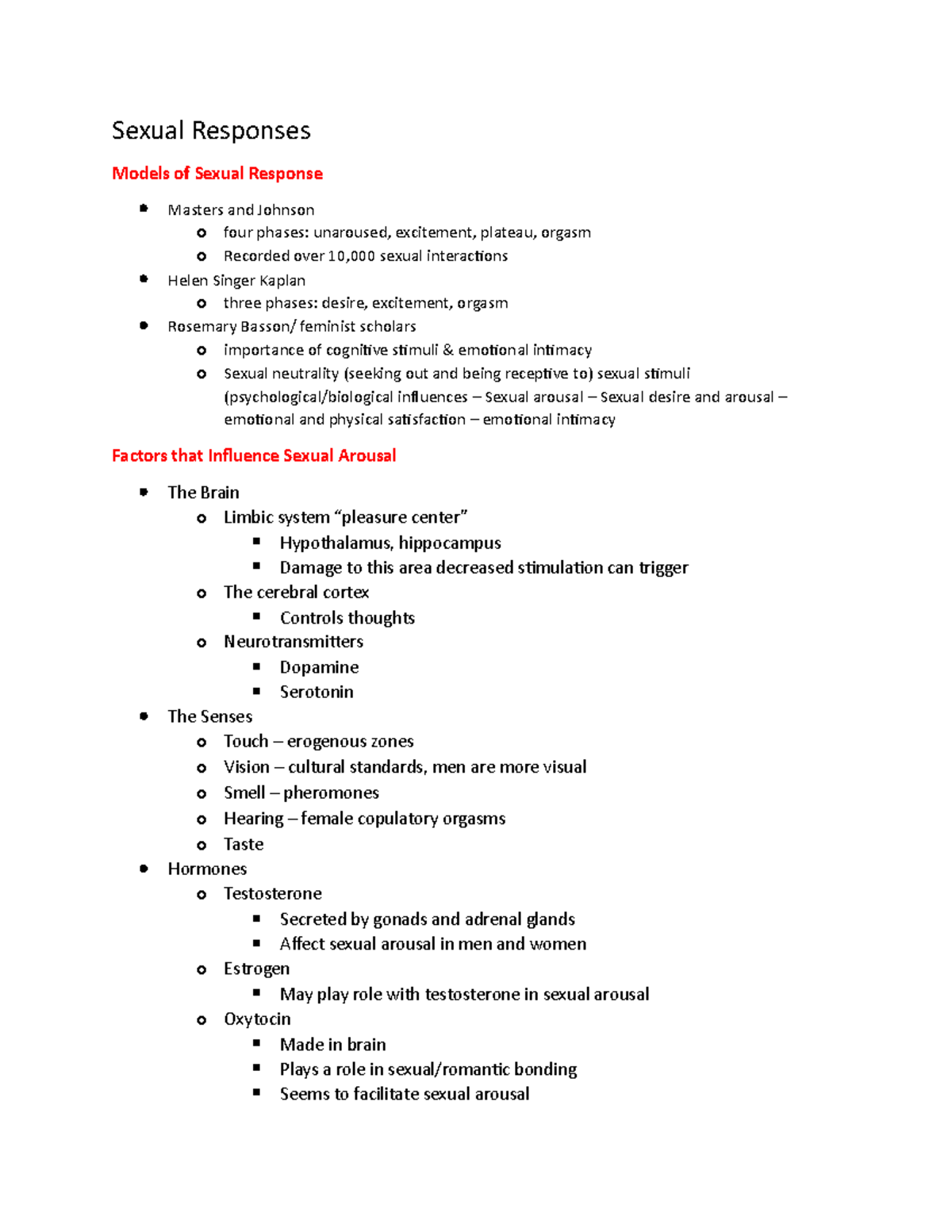 Exam 2 Study Guide - Sexual Responses Models of Sexual Response Masters ...