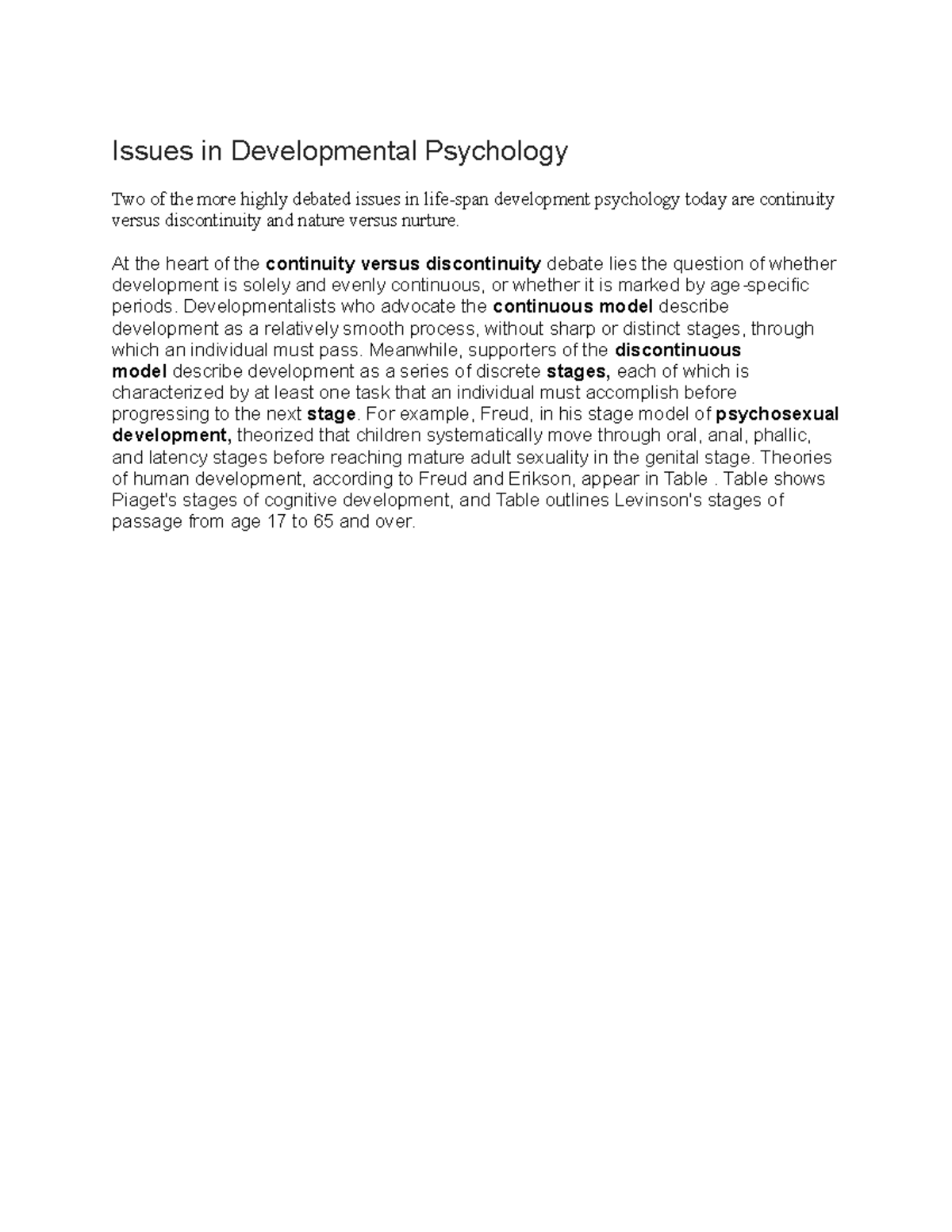Issues in Developmental Psychology - At the heart of the continuity ...