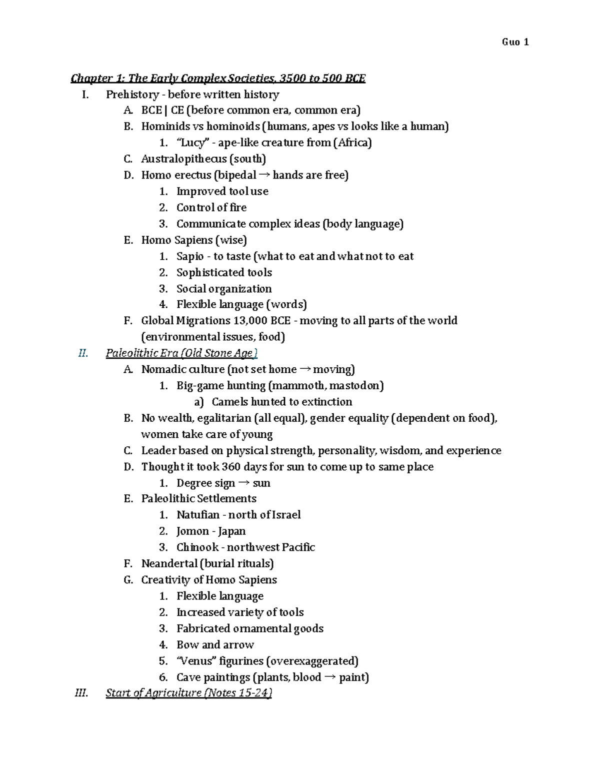 Honors World History Full SG - Chapter 1: The Early Complex Societies ...