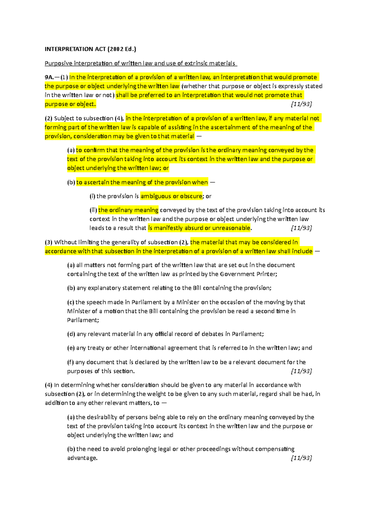 Seminar 1 Statutes - INTERPRETATION ACT (2002 Ed.) Purposive ...