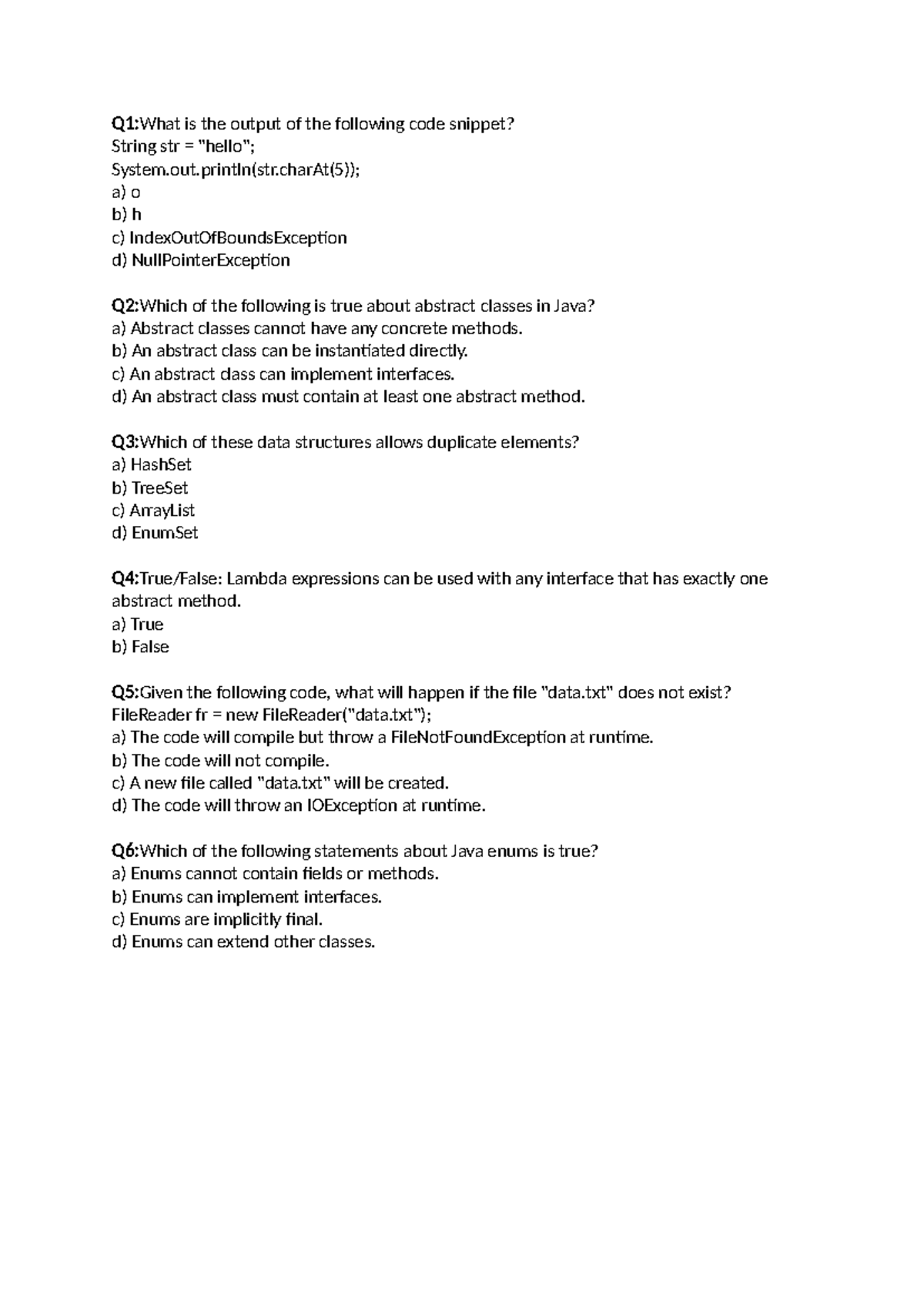 INFO1113 Finals Style MCQ Bank - Q1:What is the output of the following code snippet? String str ...