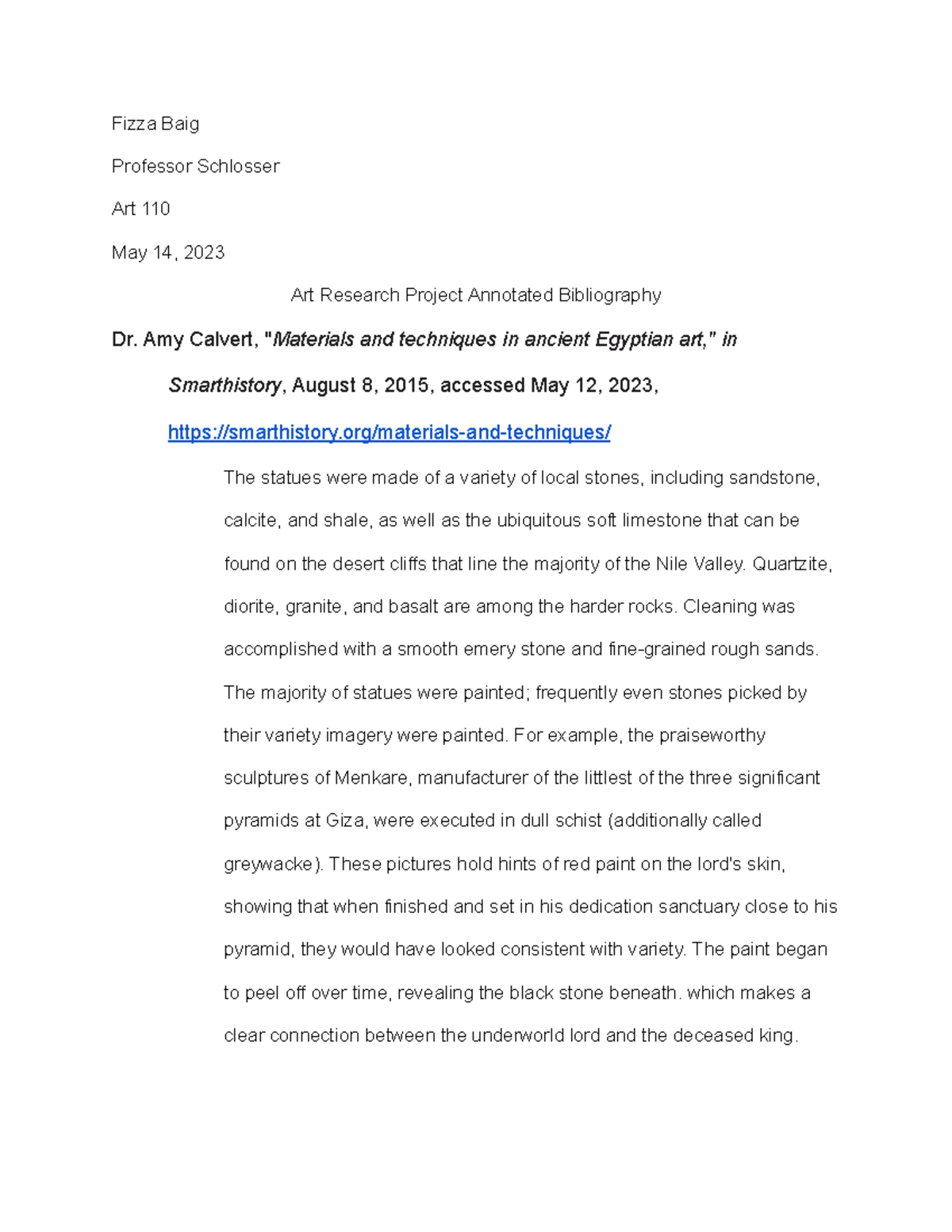 Art research project - Notes - Fizza Baig Professor Schlosser Art 110 ...