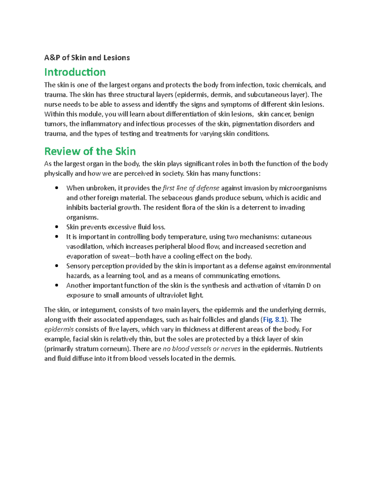 Document 76 - worksheet - A&P of Skin and Lesions Introduction The skin ...