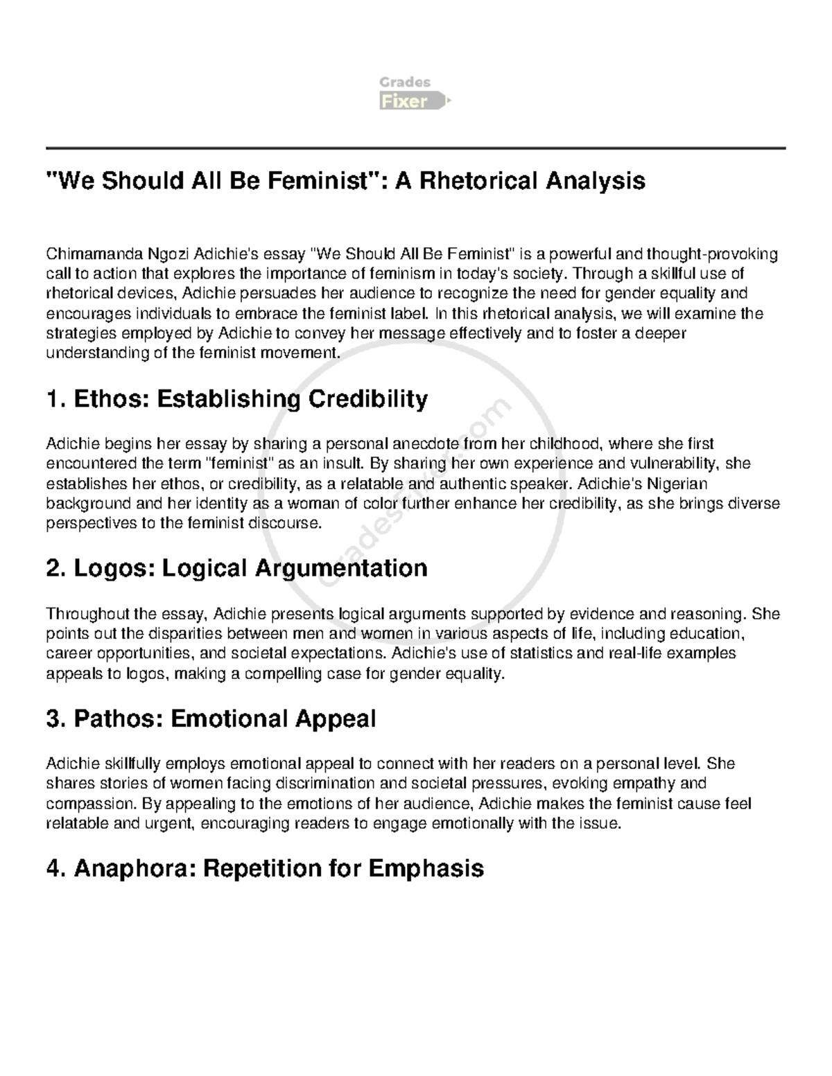 We Should All Be Feminist A Rhetorical Analysis - "We Should All Be ...