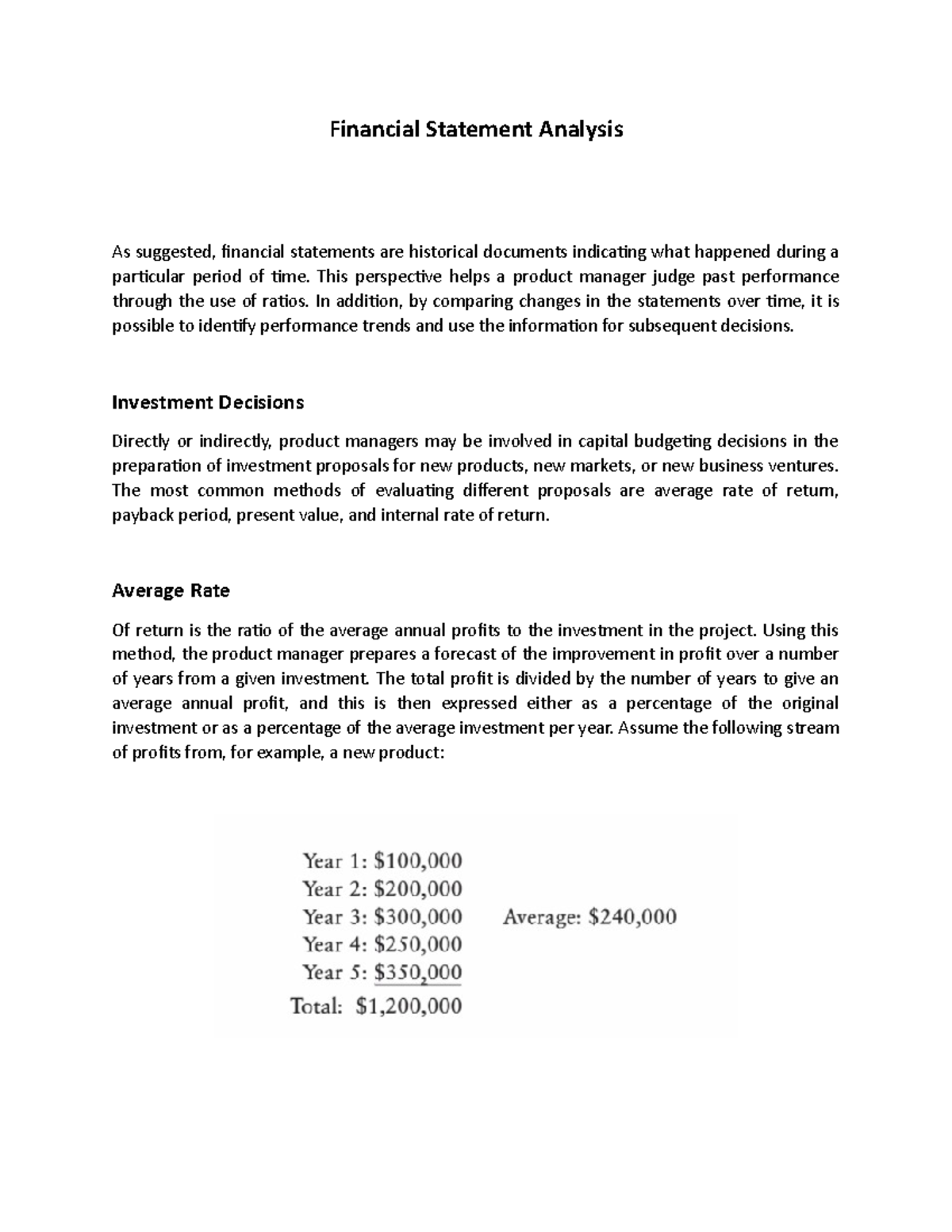 Financial Statement Analysis - This perspective helps a product manager ...