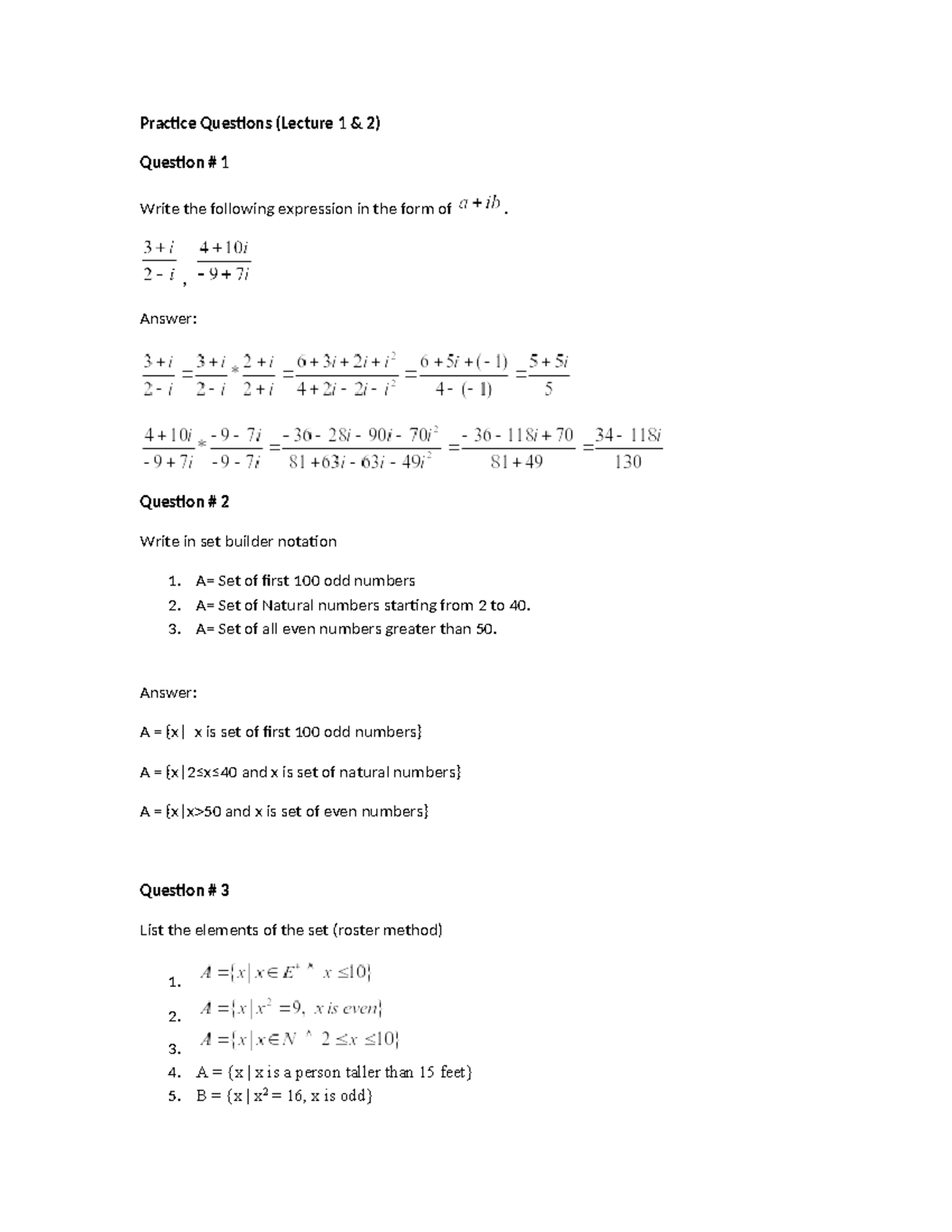 Solution Of Practice questions 1-2 - Practice Questions (Lecture 1 & 2 ...