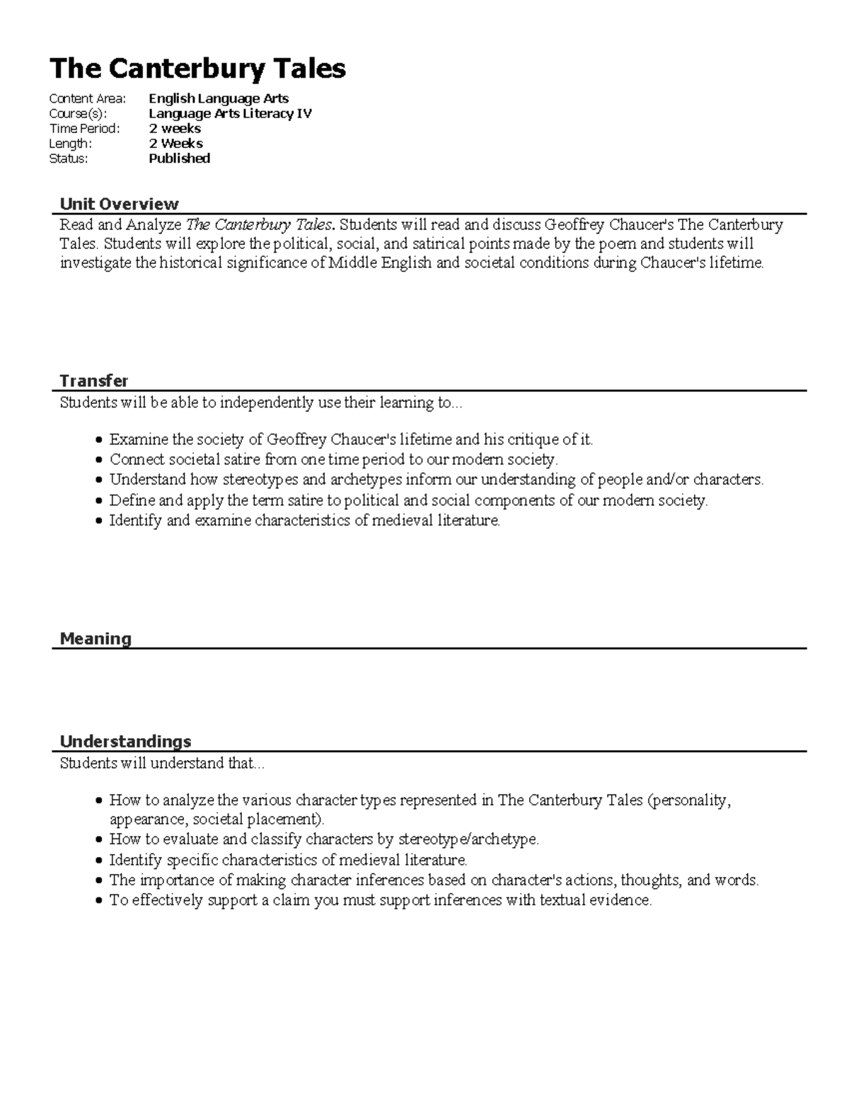 Unit The Canterbury Tales 20220519014528 - The Canterbury Tales Content ...
