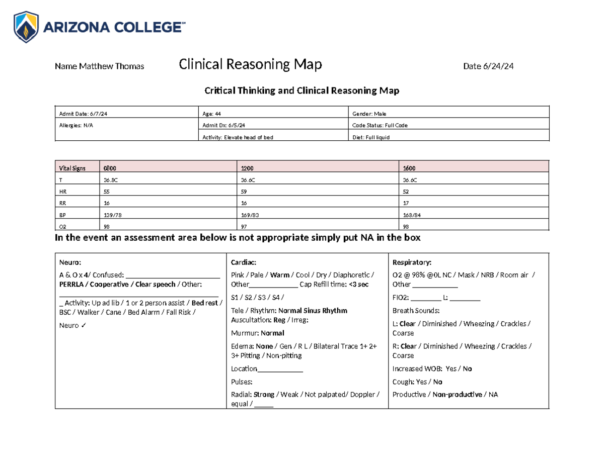 Critical Thinking Map Adult Health med 1 - Critical Thinking and ...