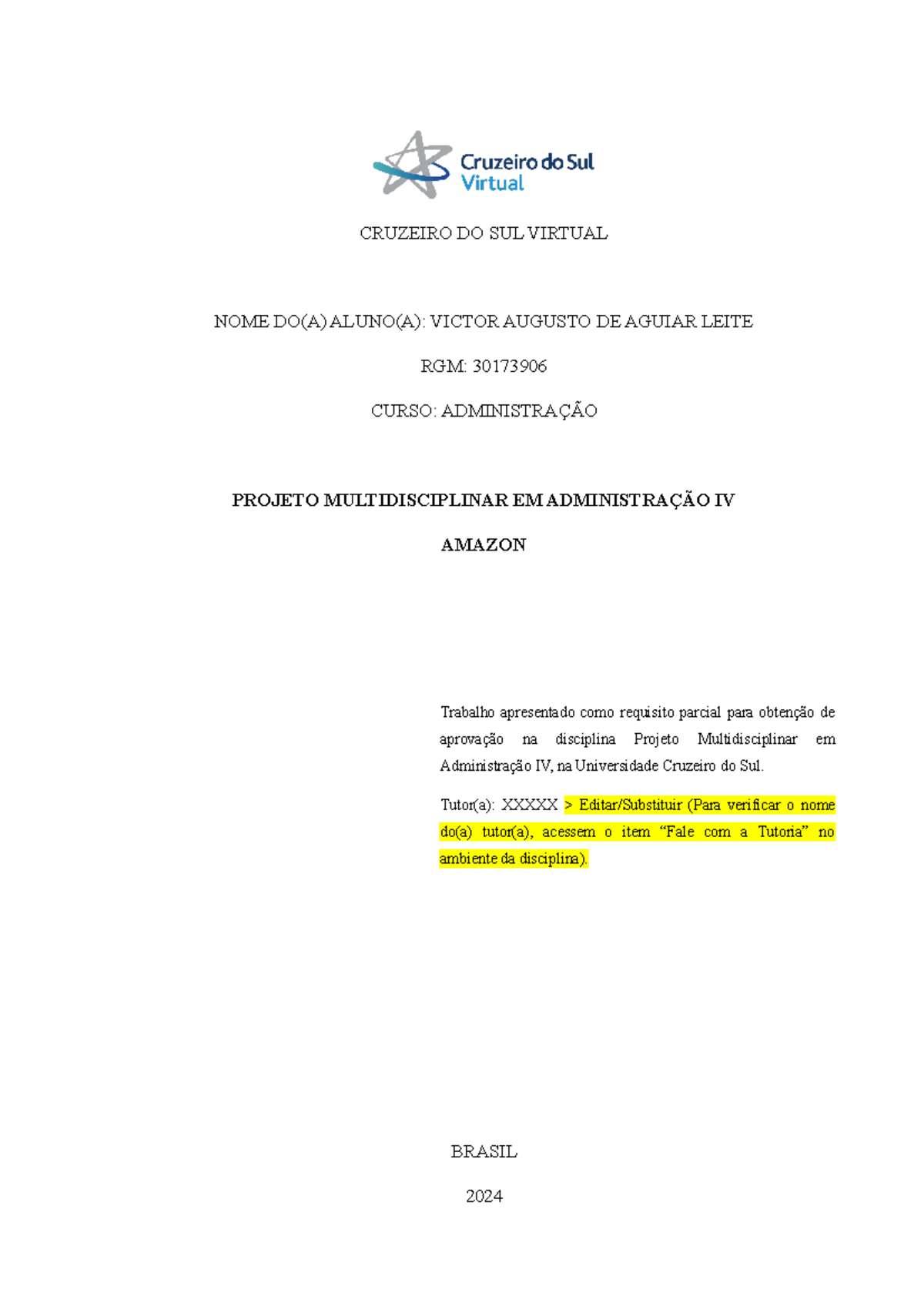 Template (Modelo) - Projeto Multidisciplinar em Administração IV (2024 ...