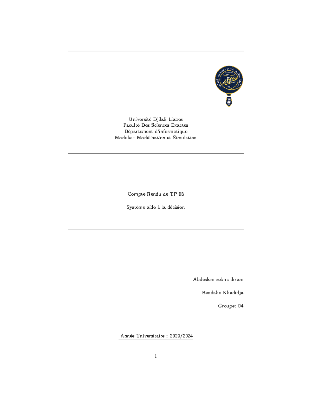 TP8 AID - tp 8 - Universit ́e Djilali Liabes Facult ́e Des Sciences ...
