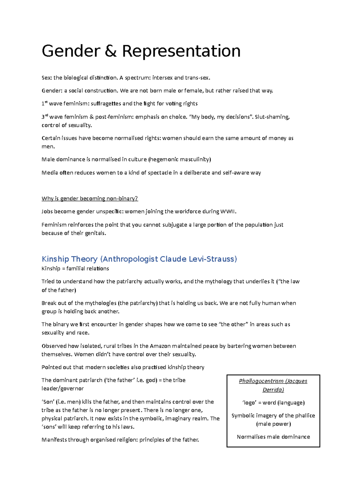 Gender, the Media and Representation - Gender & Representation Sex: the ...