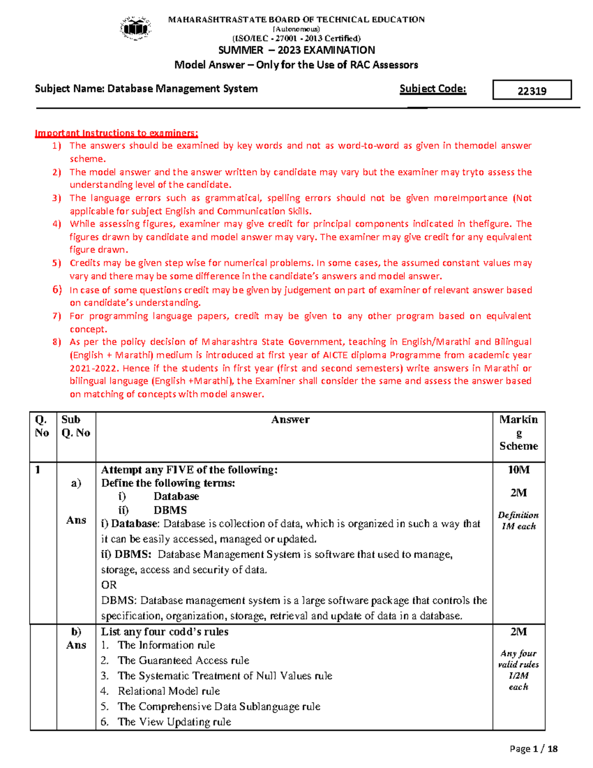 22319 S 2023 Model answer - (Autonomous) (ISO/IEC - 27001 - 2013 ...