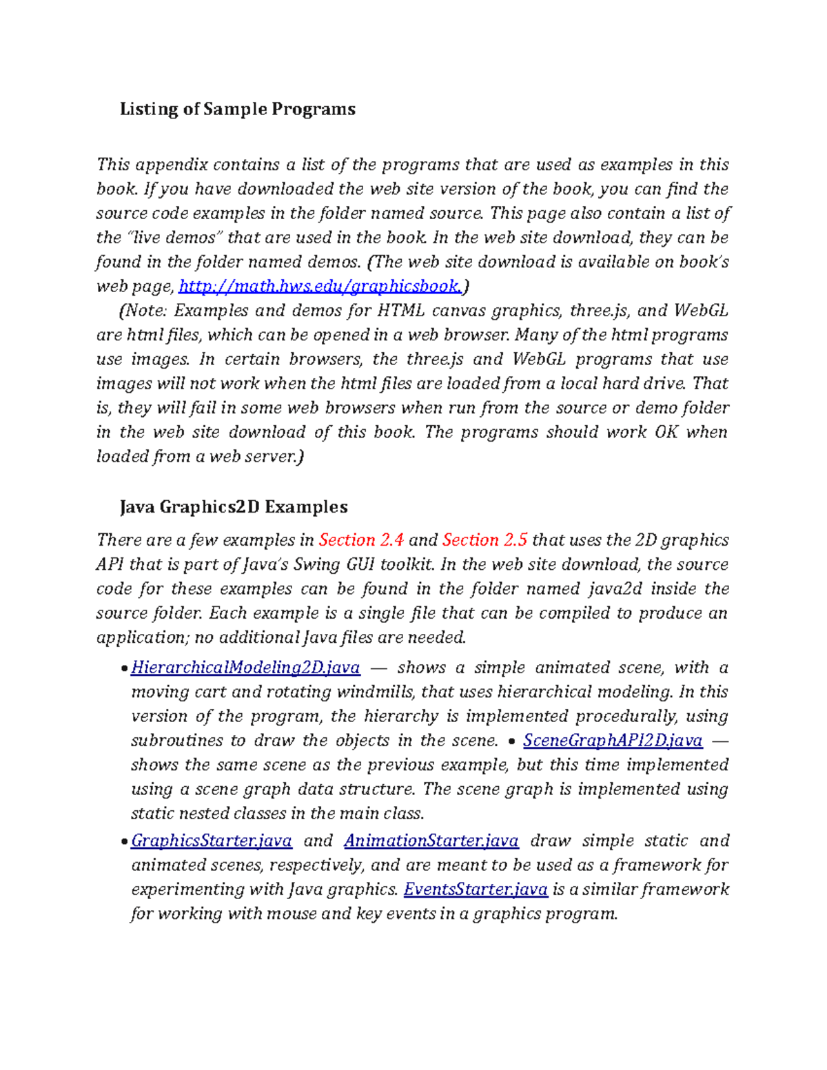 Listing of Sample Programs - If you have downloaded the web site ...