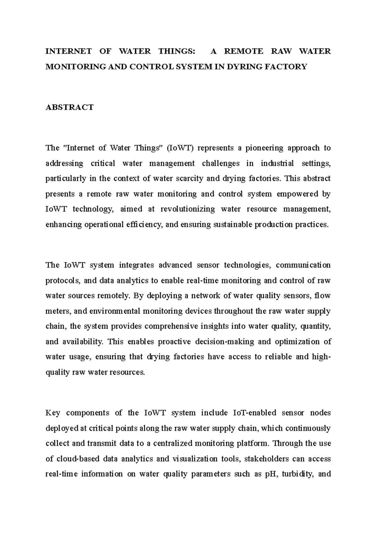 3) Internet OF Water Things - INTERNET OF WATER THINGS: A REMOTE RAW ...