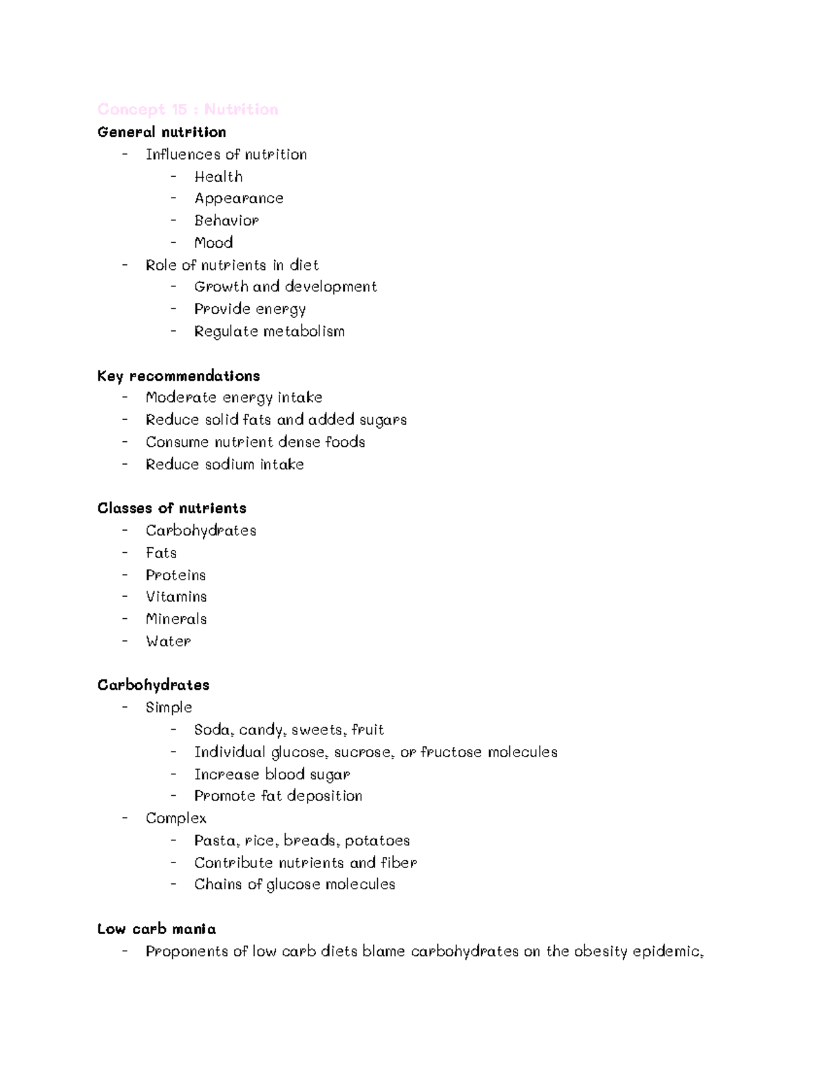 nutrition and nutrients - Concept 15 : Nutrition General nutrition ...