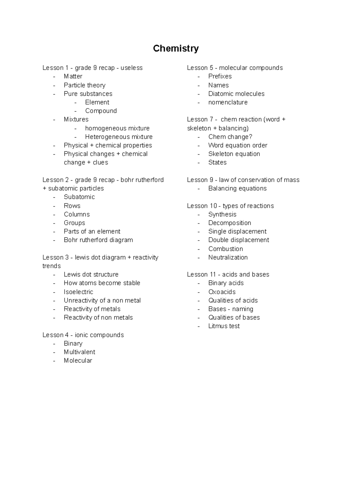 Grade 10 Science Review (Concepts) - Chemistry Lesson 1 - grade 9 recap ...