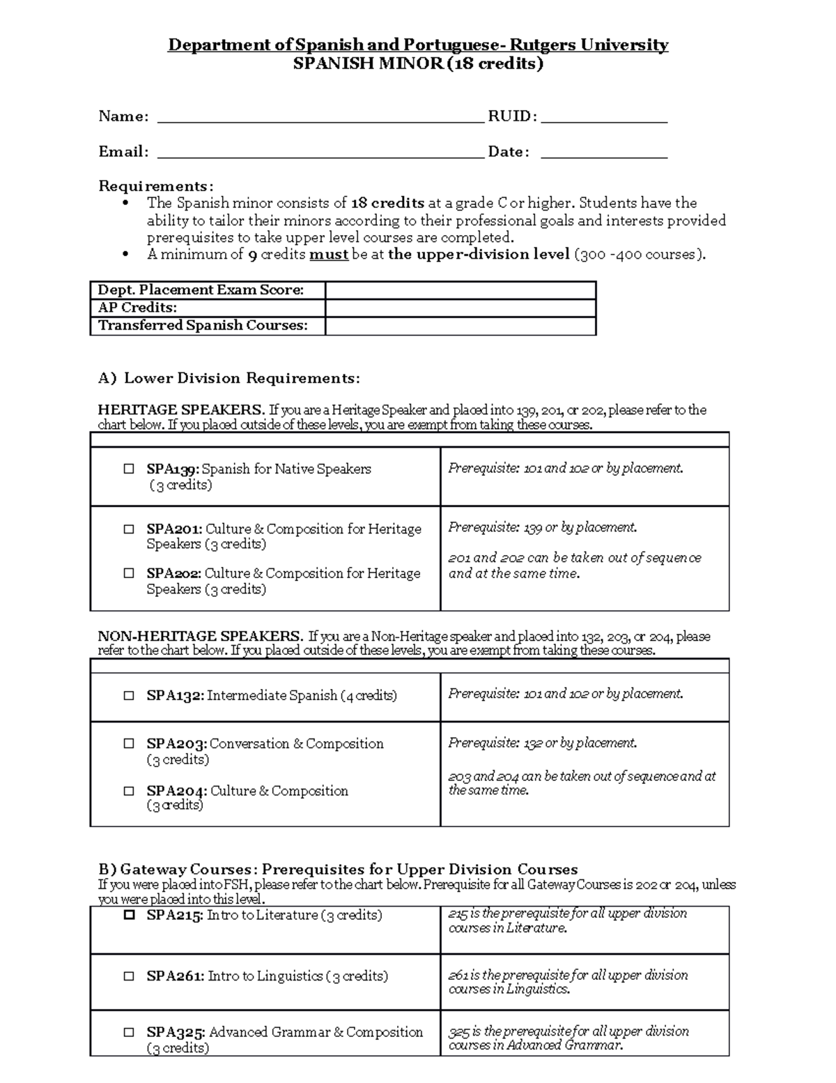Spanish Minor Worksheet- Update Oct 2020 - Department of Spanish and ...