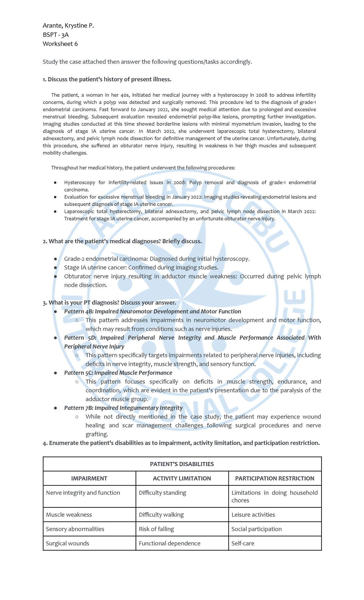 Worksheet 6 in NPTAT - Arante, Krystine P. BSPT - 3A Worksheet 6 Study ...