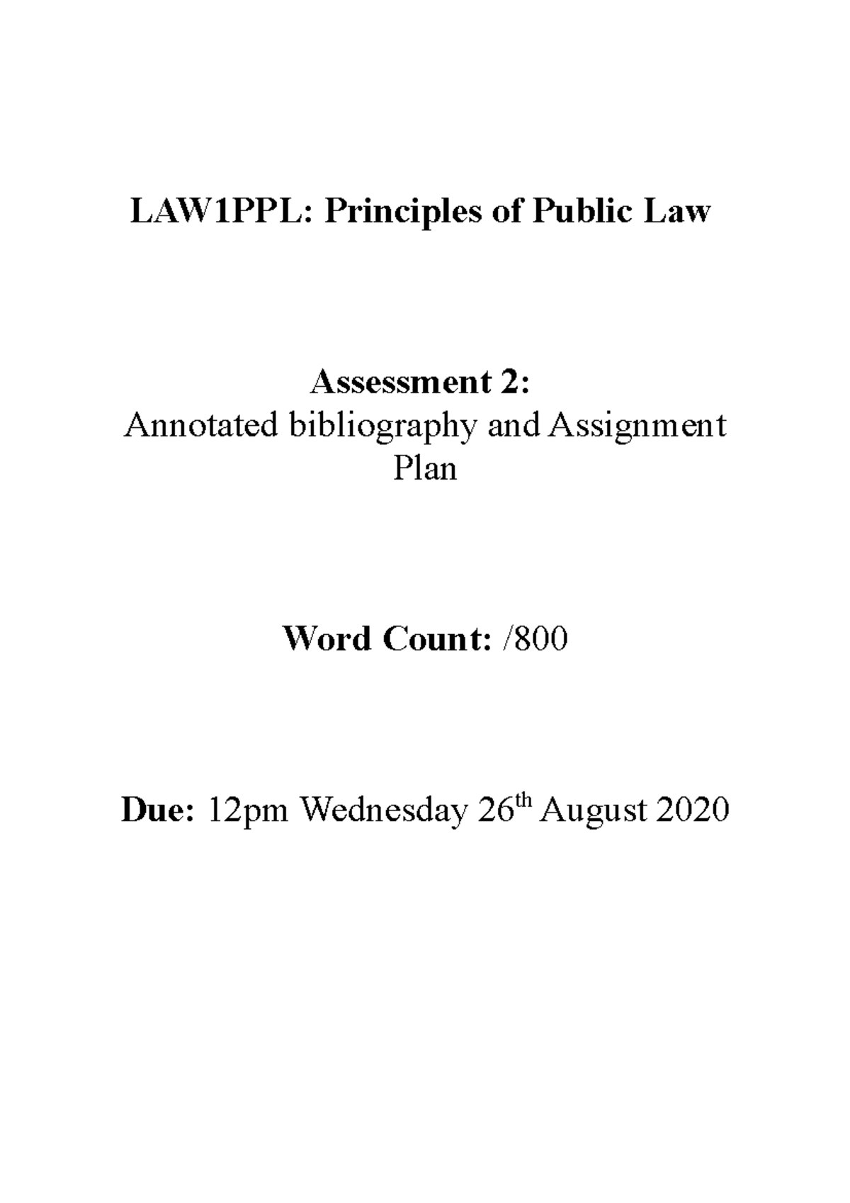 LAW1PPL Bib+Plan - LAW1PPL: Principles of Public Law Assessment 2 ...