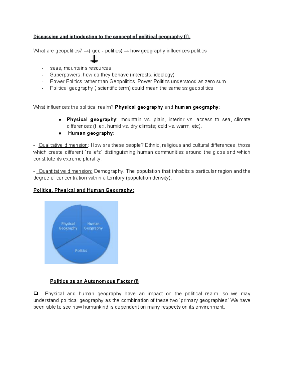 Mid-term Geopolitica - Apuntes - Discussion and introduction to the ...
