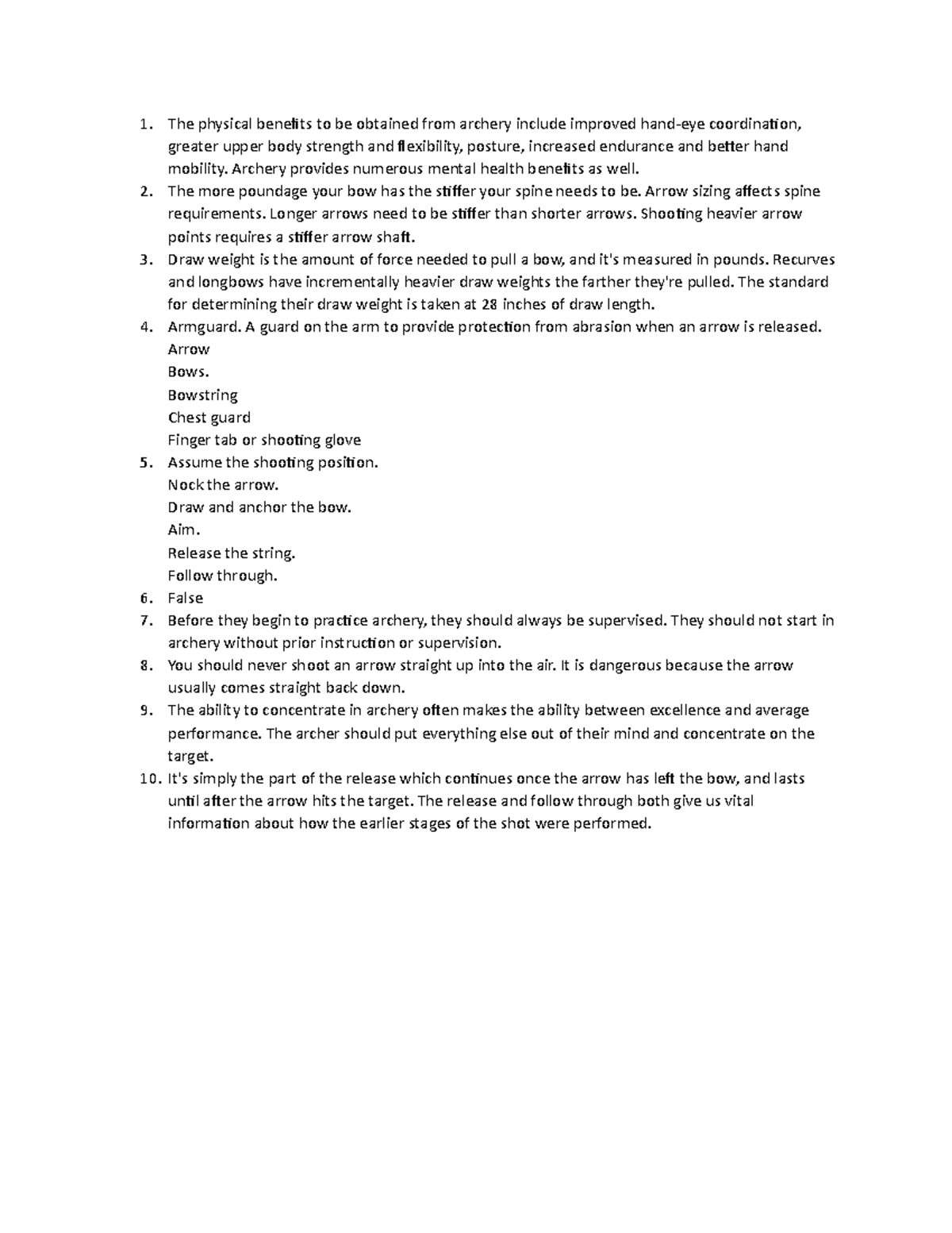 Archery - coursework - The physical benefits to be obtained from ...