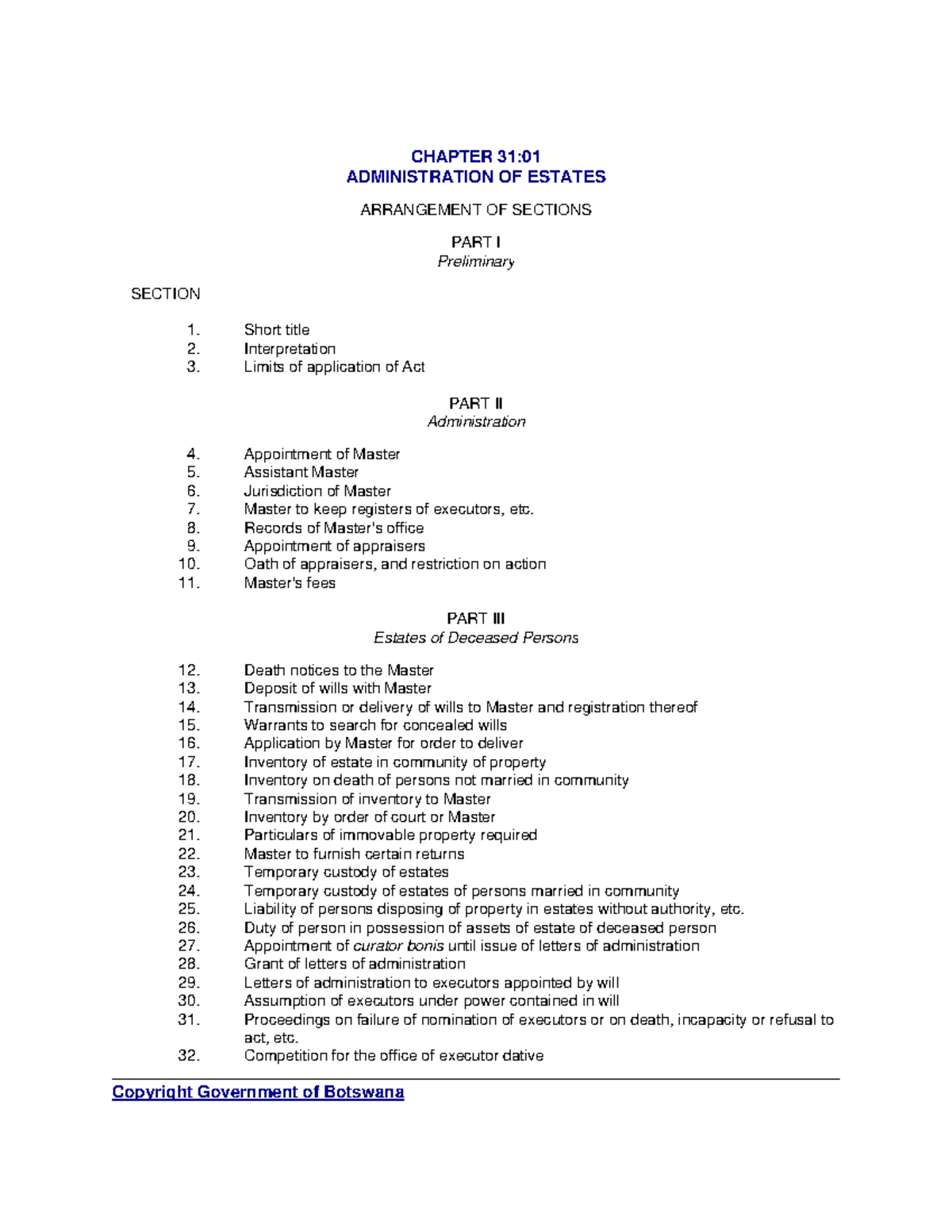 Administration of estates - CHAPTER 31: ADMINISTRATION OF ESTATES ...