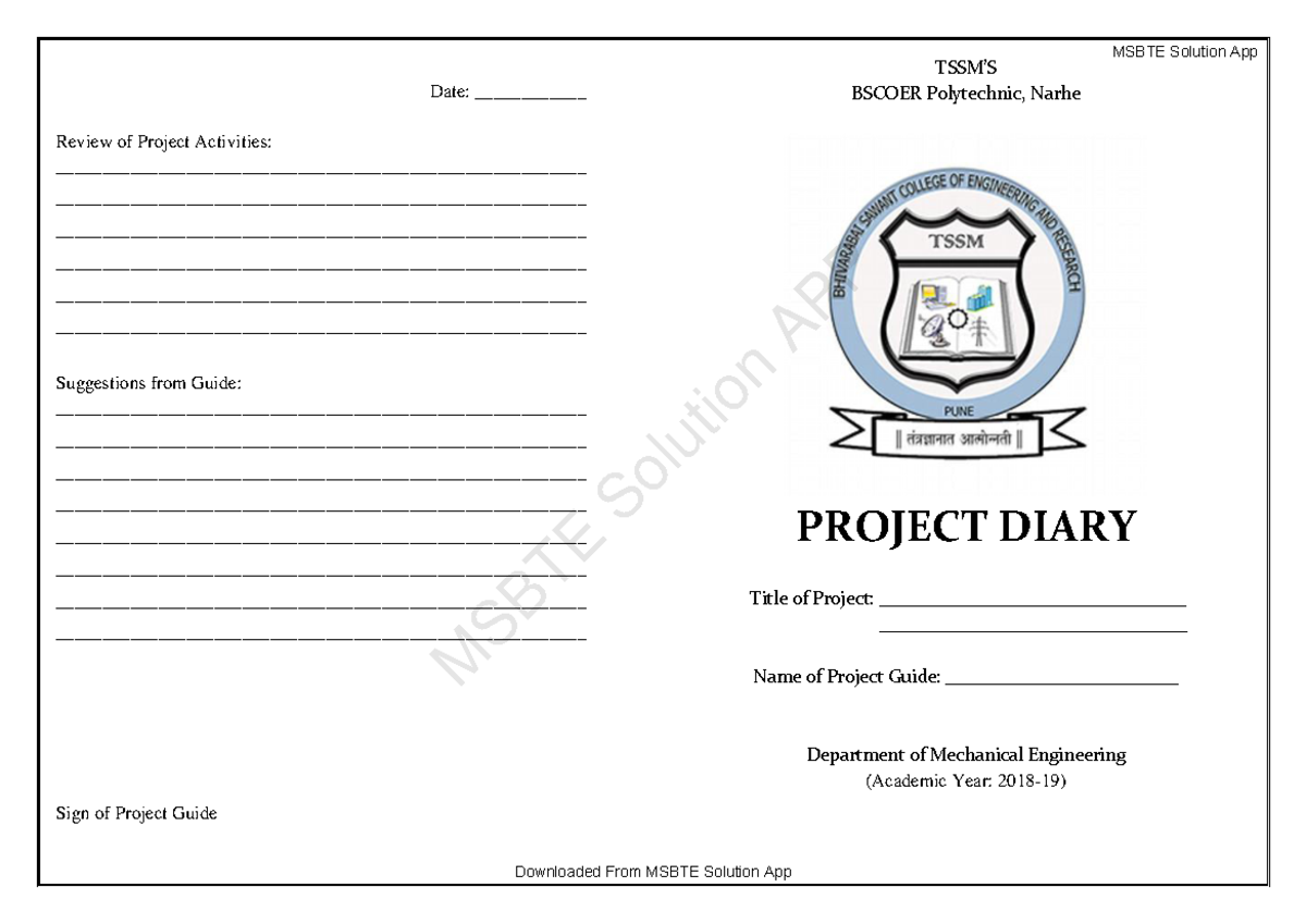 Project diary - Notes - Date: ____________ Review of Project Activities ...