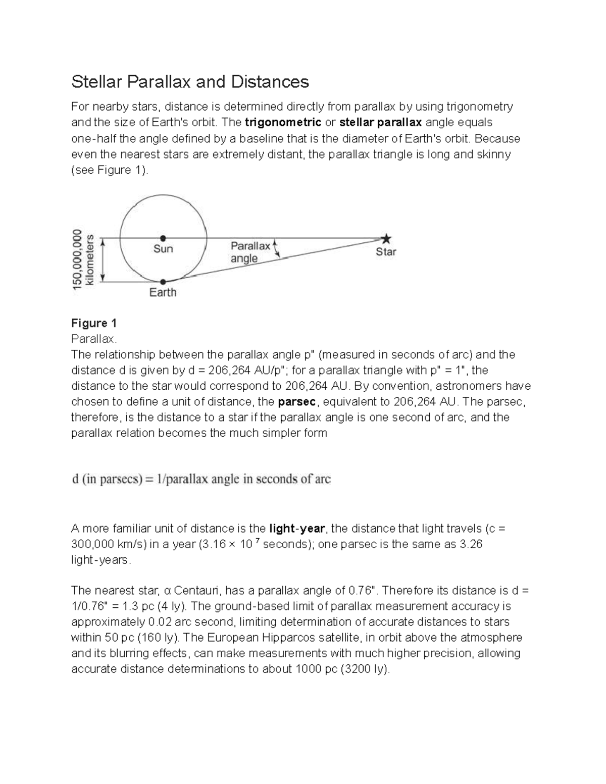 Observational proporties of stars - Stellar Parallax and Distances For ...